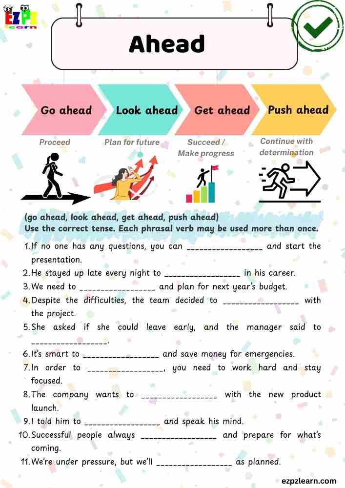 Phrasal Verb "Ahead" Worksheet – Fill in the Blanks | ESL & ELA ...