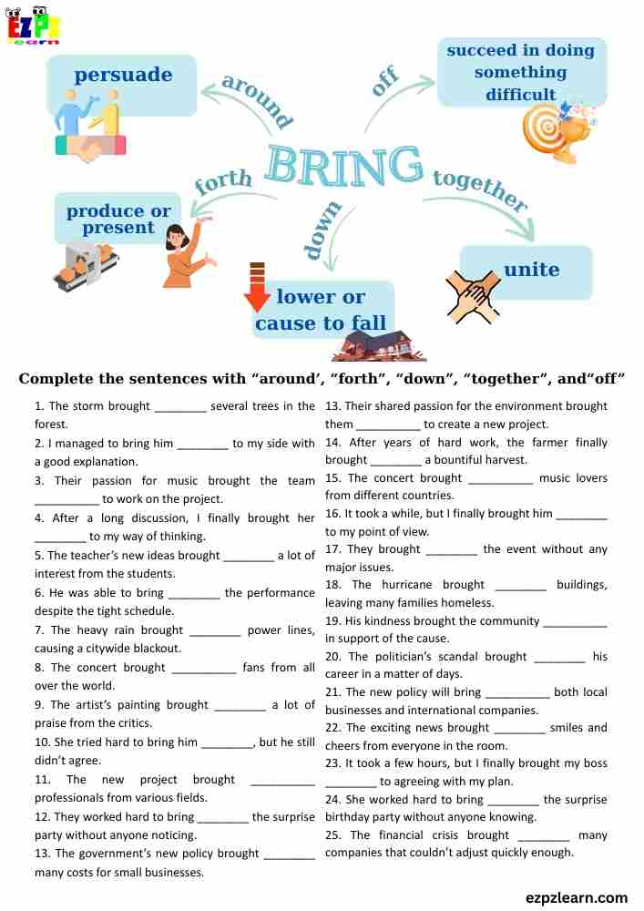 Phrasal Verbs with “Bring” – 25 Sentence Worksheet | ESL Grammar ...