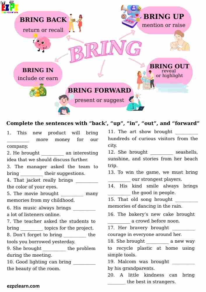 Phrasal Verbs with “Bring” – 20 Sentence Worksheet | ESL Grammar | Free ...
