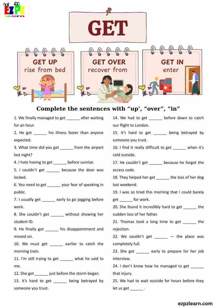 Phrasal Verbs with “Get” – 25 Sentence Worksheet | ESL Grammar Practice ...