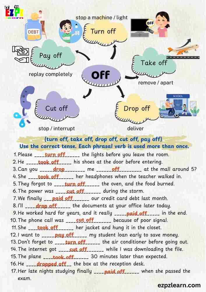 OFF Phrasal Verbs Worksheet – 17 Sentence Completion Exercises | ESL ...