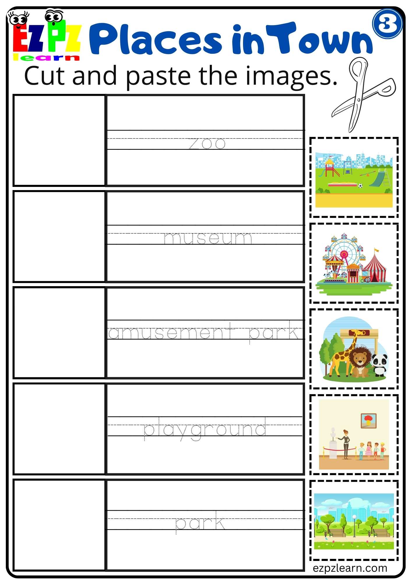 Places in The City Vocabulary Cut and Paste Worksheet Free Download for ...