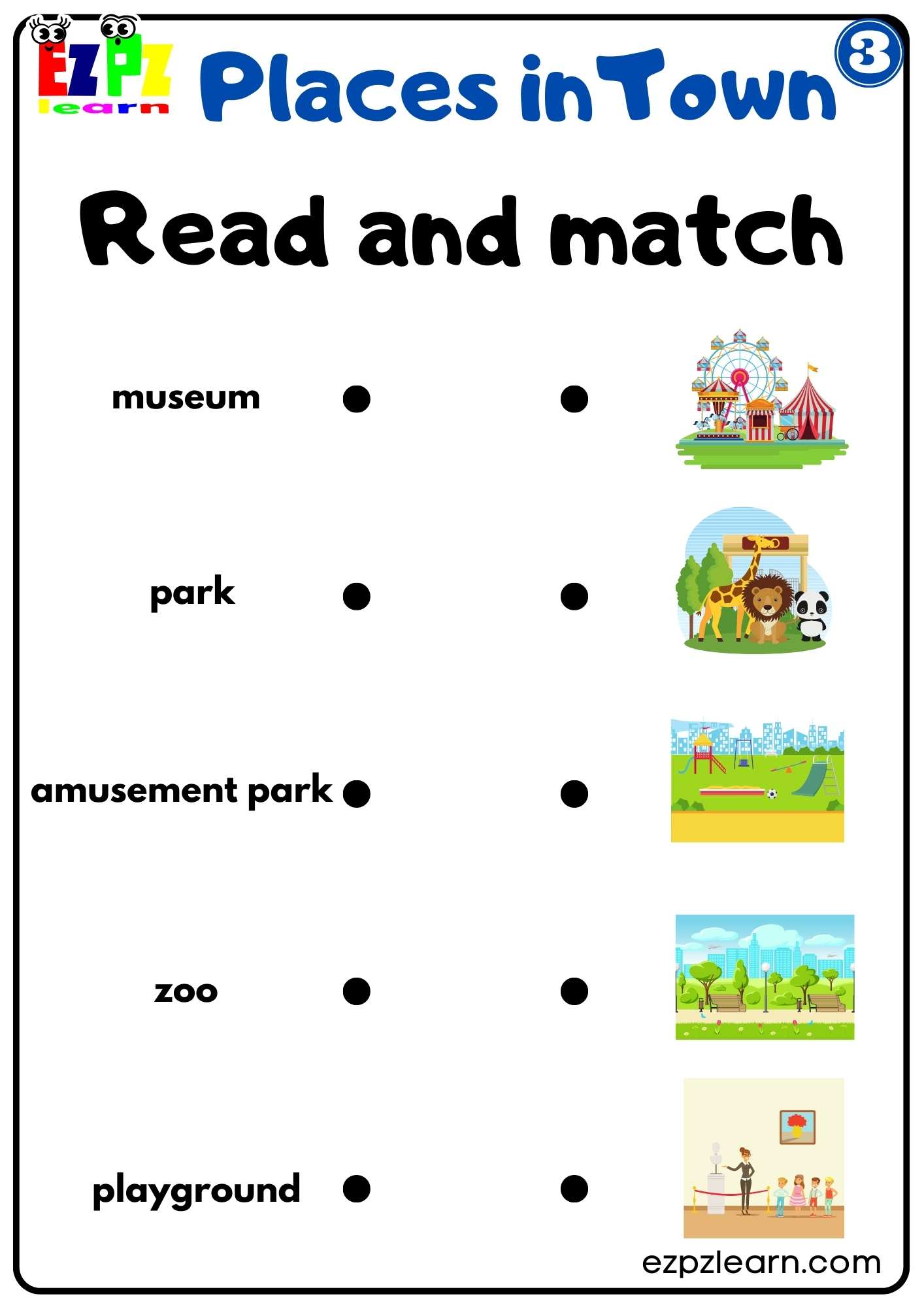Places in The City Vocabulary Read and Match Worksheet Download for K5 ...