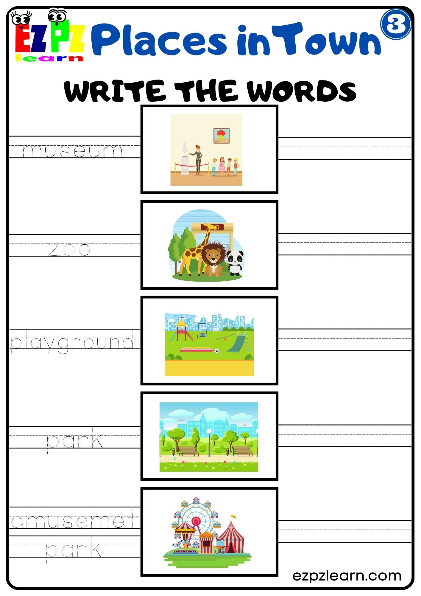 Places in The City Vocabulary Write the Words Worksheet Download for K5 ...