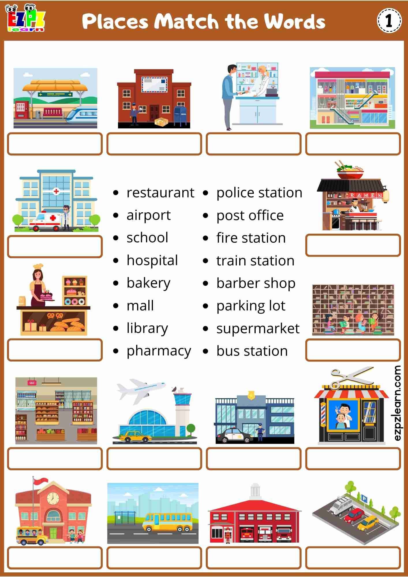 Places in the City – Match the Words with the Images Free PDF for ...