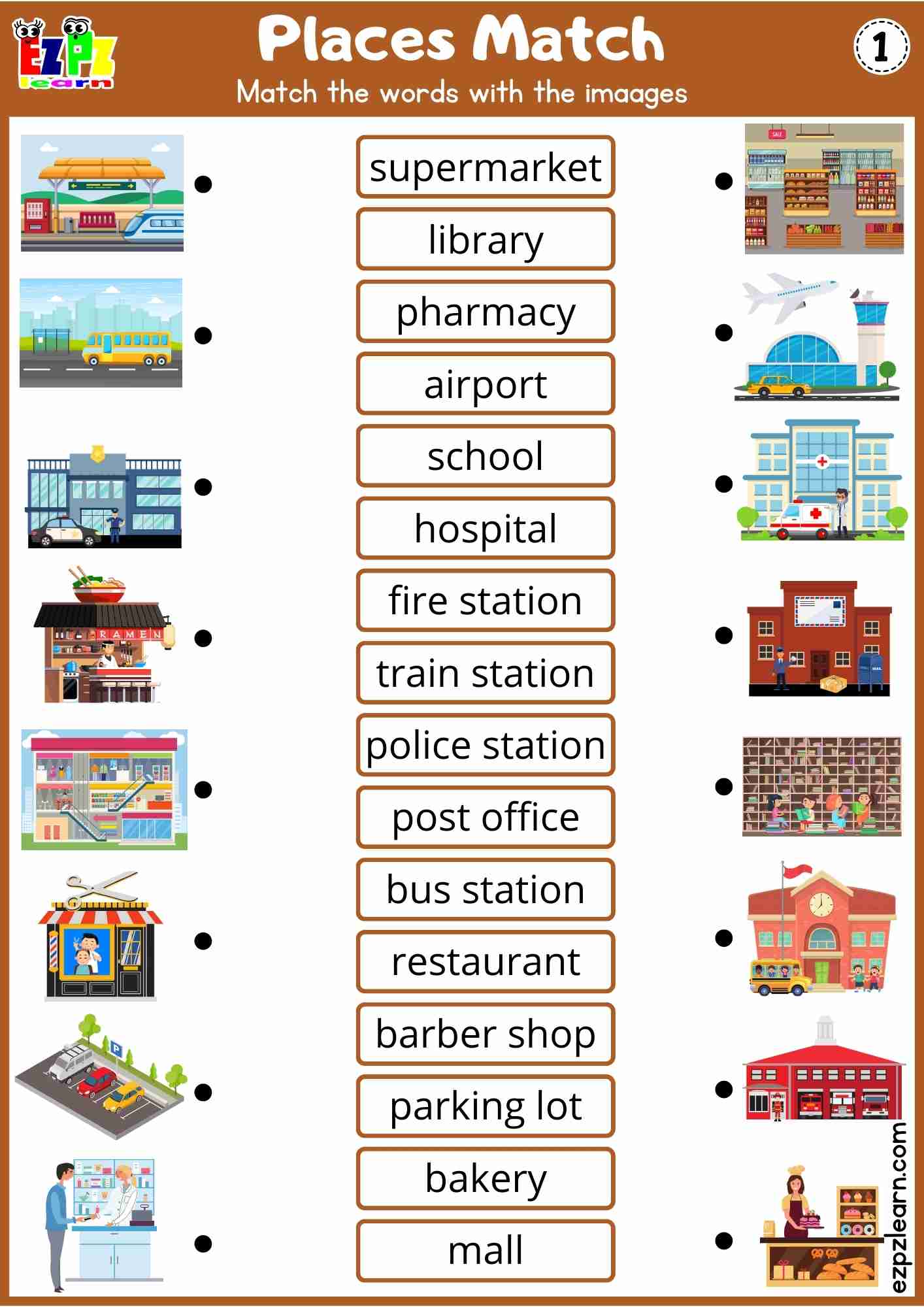 Places in the City – Match the Words with the Pictures Free PDF ...