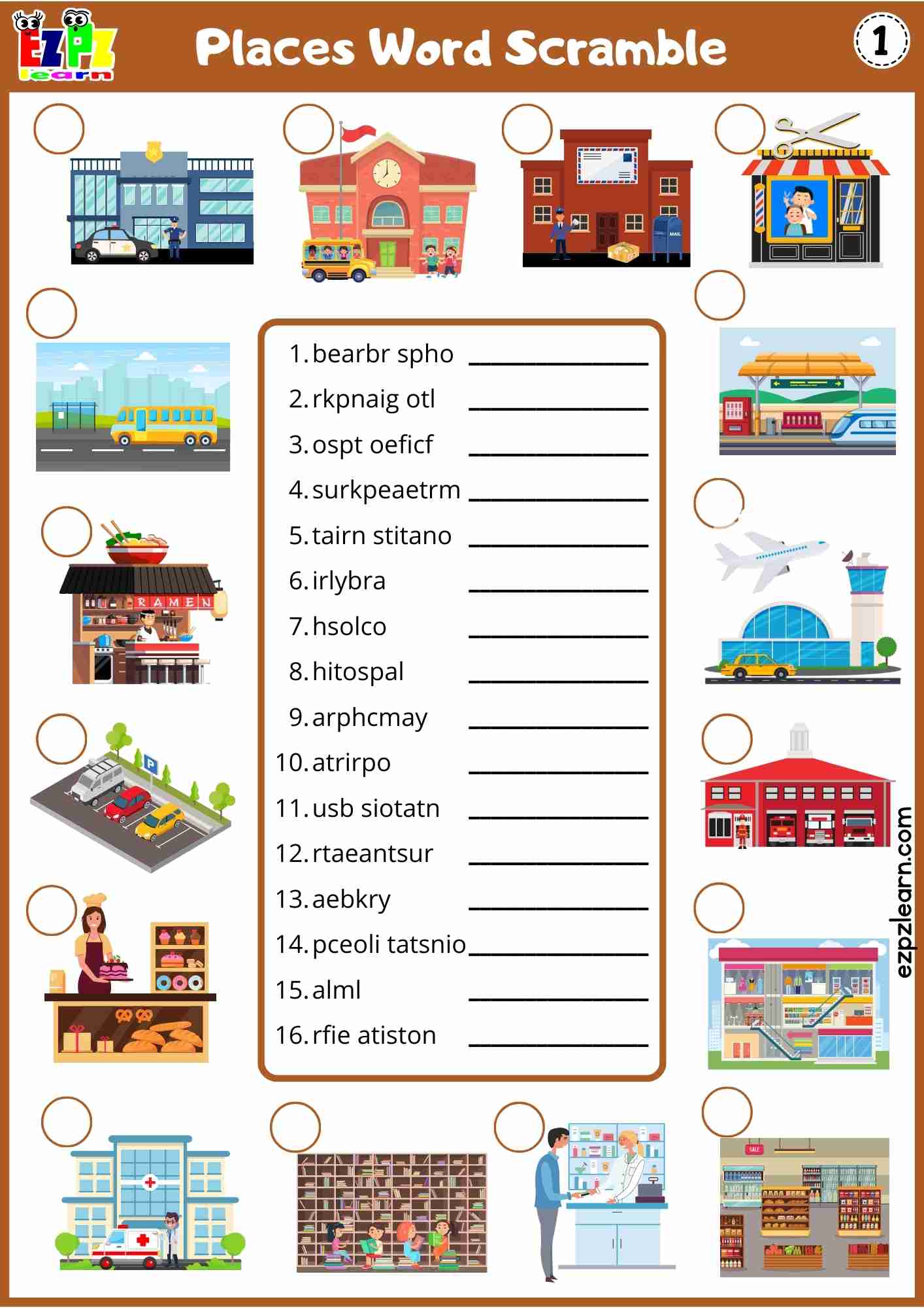 Places in the City – Word Scramble Activity Free PDF for Primary ...