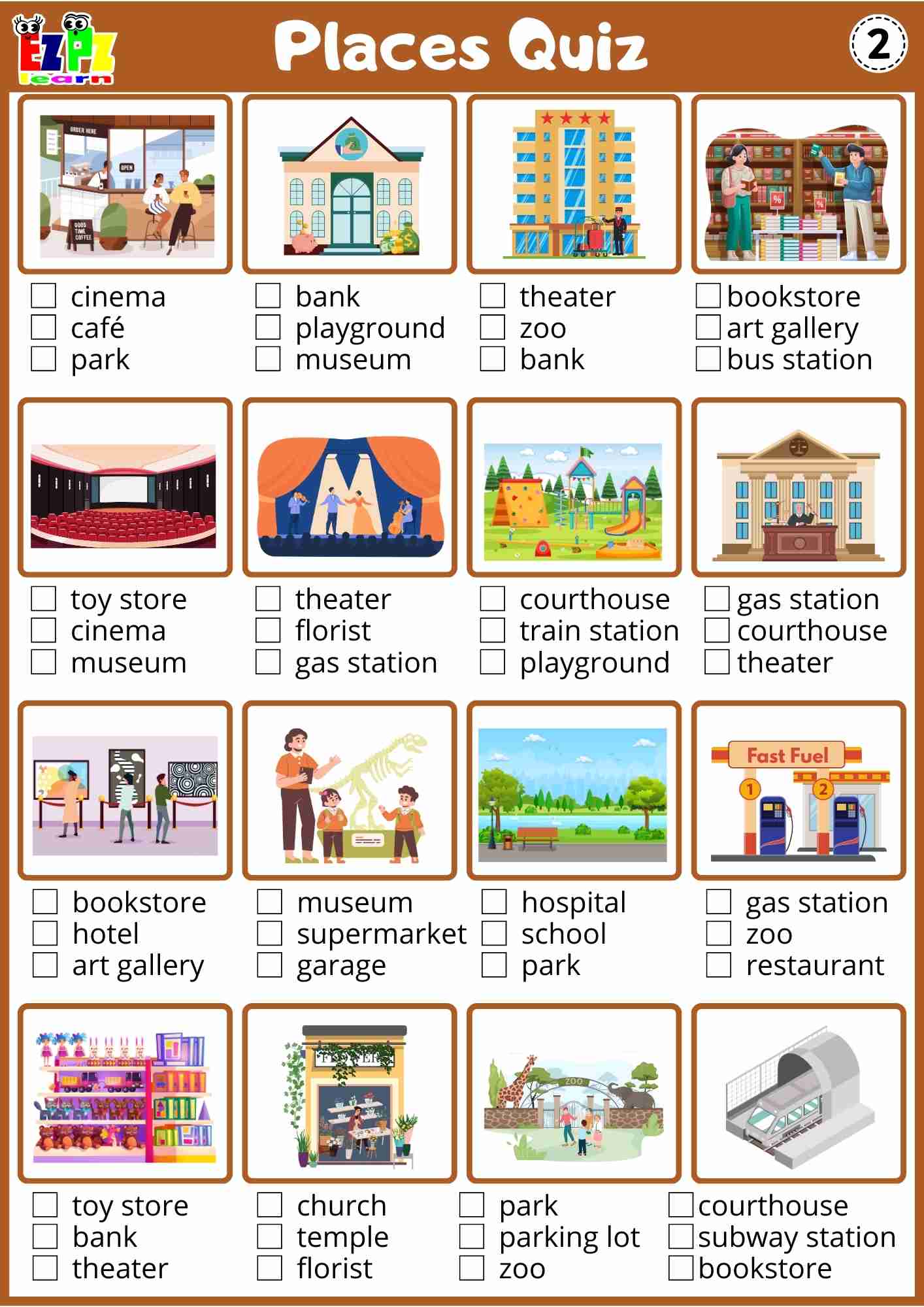 Places in the City – Tick the Correct Word Quiz | Free PDF Worksheet ...