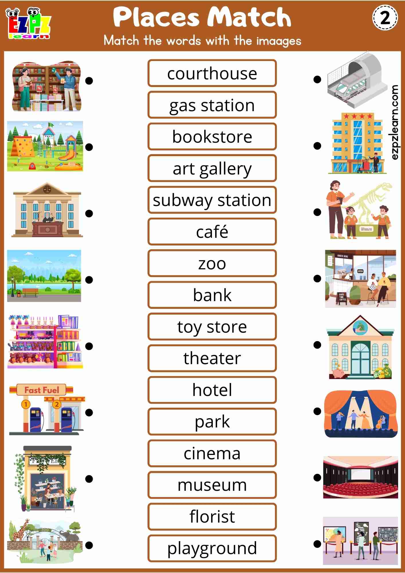 Places in the City – Match the Words with the Images | Free PDF for ...