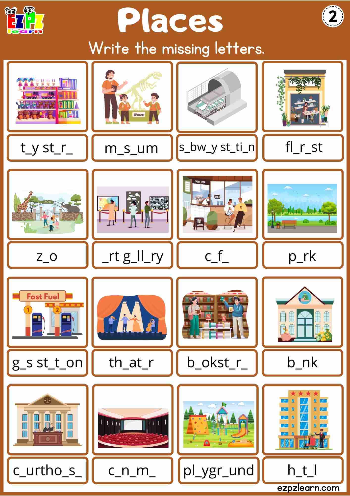 Places in the City – Fill in the Missing Letters Worksheet Free PDF for ...