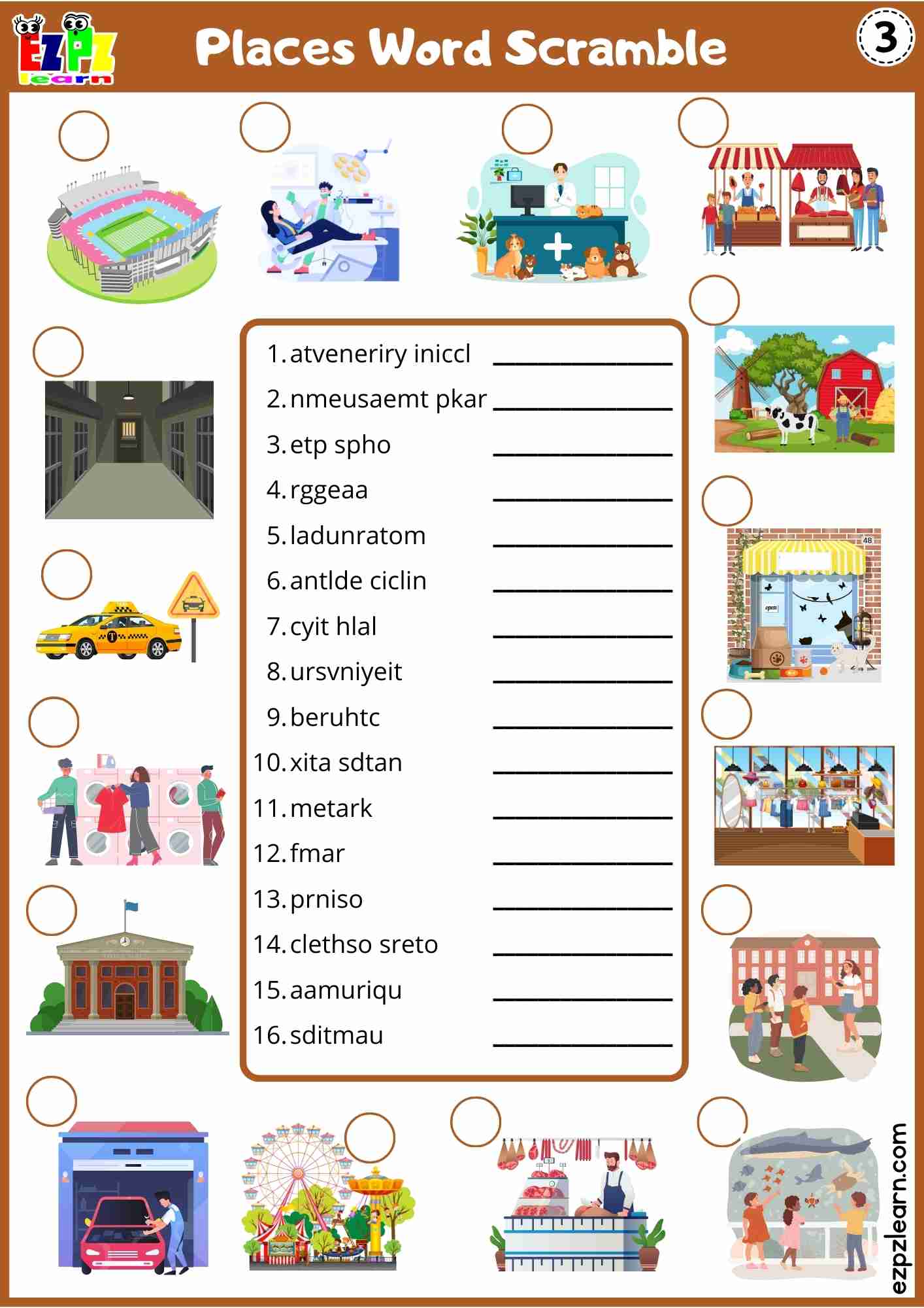 Places in the City – Word Scramble Activity Free PDF for Primary ...