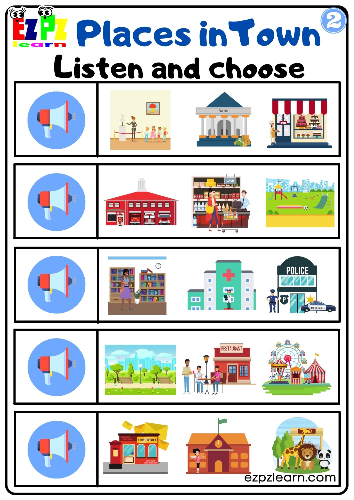 Places in the City Vocabulary Interactive Worksheet Listen and Choose ...