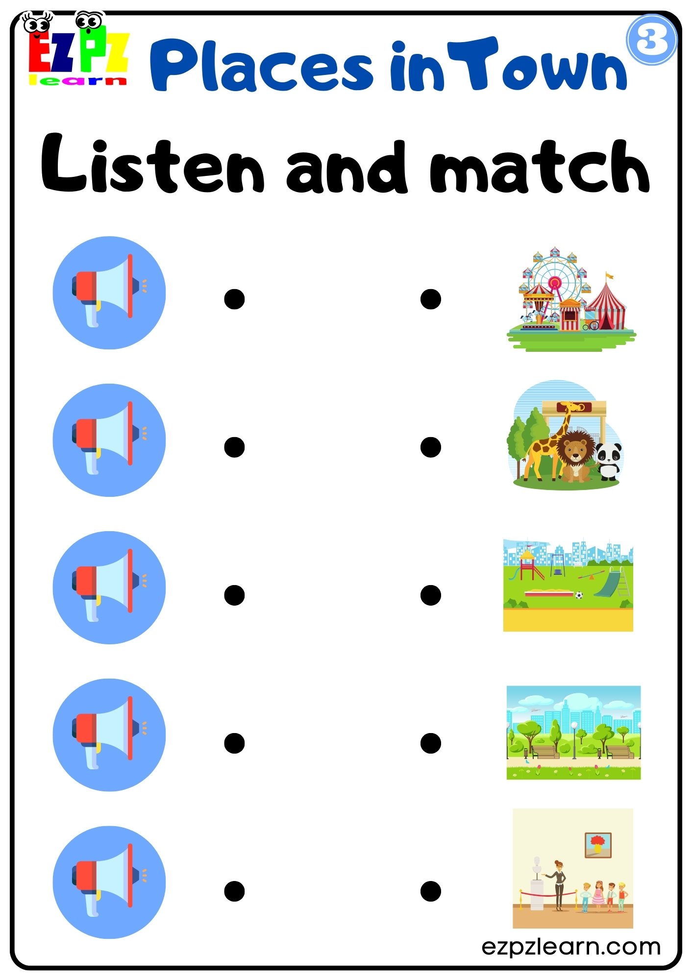 Places in the City Vocabulary Interactive Worksheet Listen and Match ...