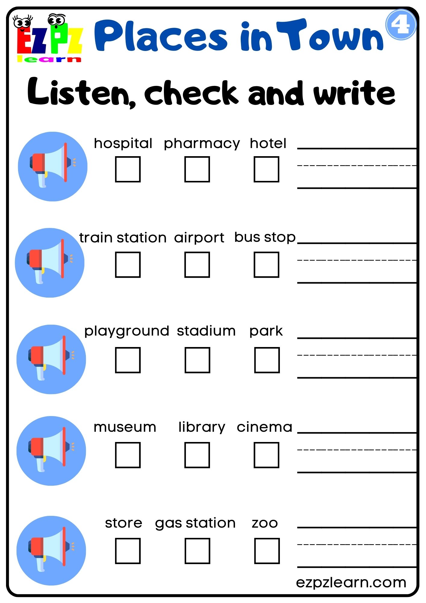 Places in the City Vocabulary Interactive Worksheet Listen, Check and ...