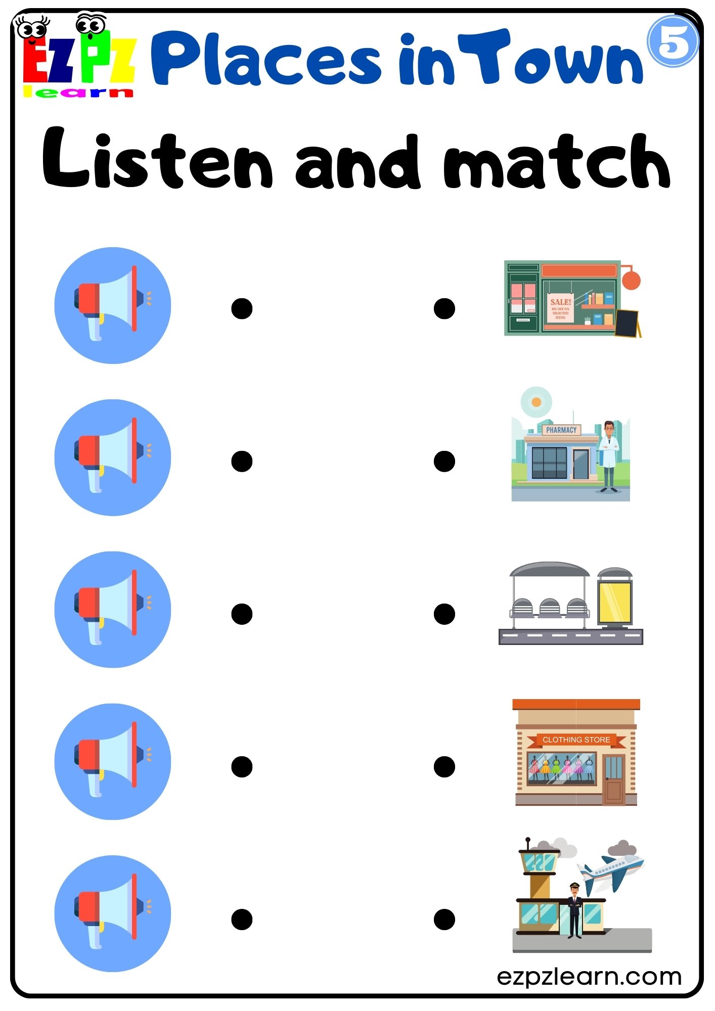 Places in the City Vocabulary Interactive Worksheet Listen and Match ...