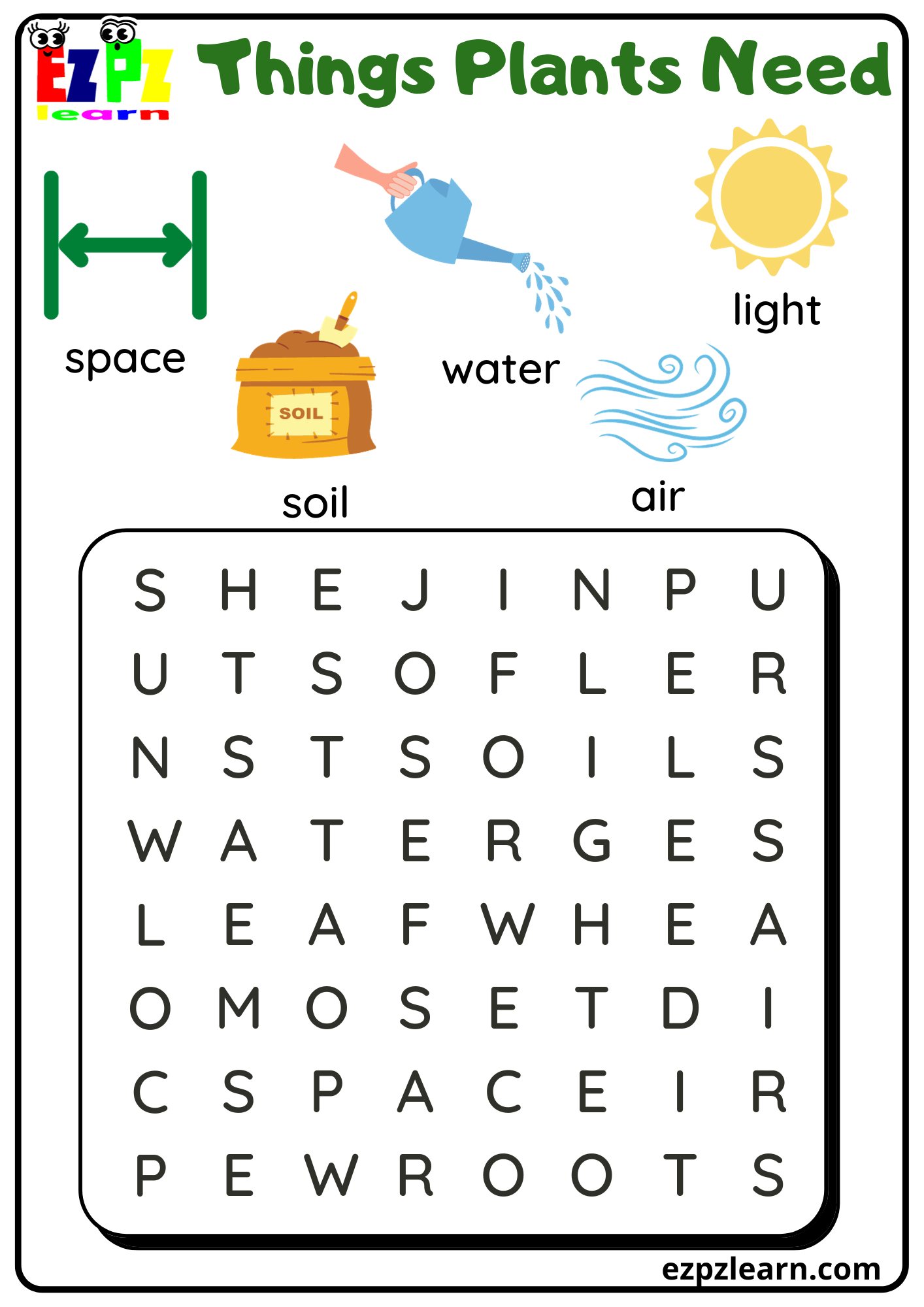 Things Plants Need Vocabulary Worksheet Word Search Activity for ...