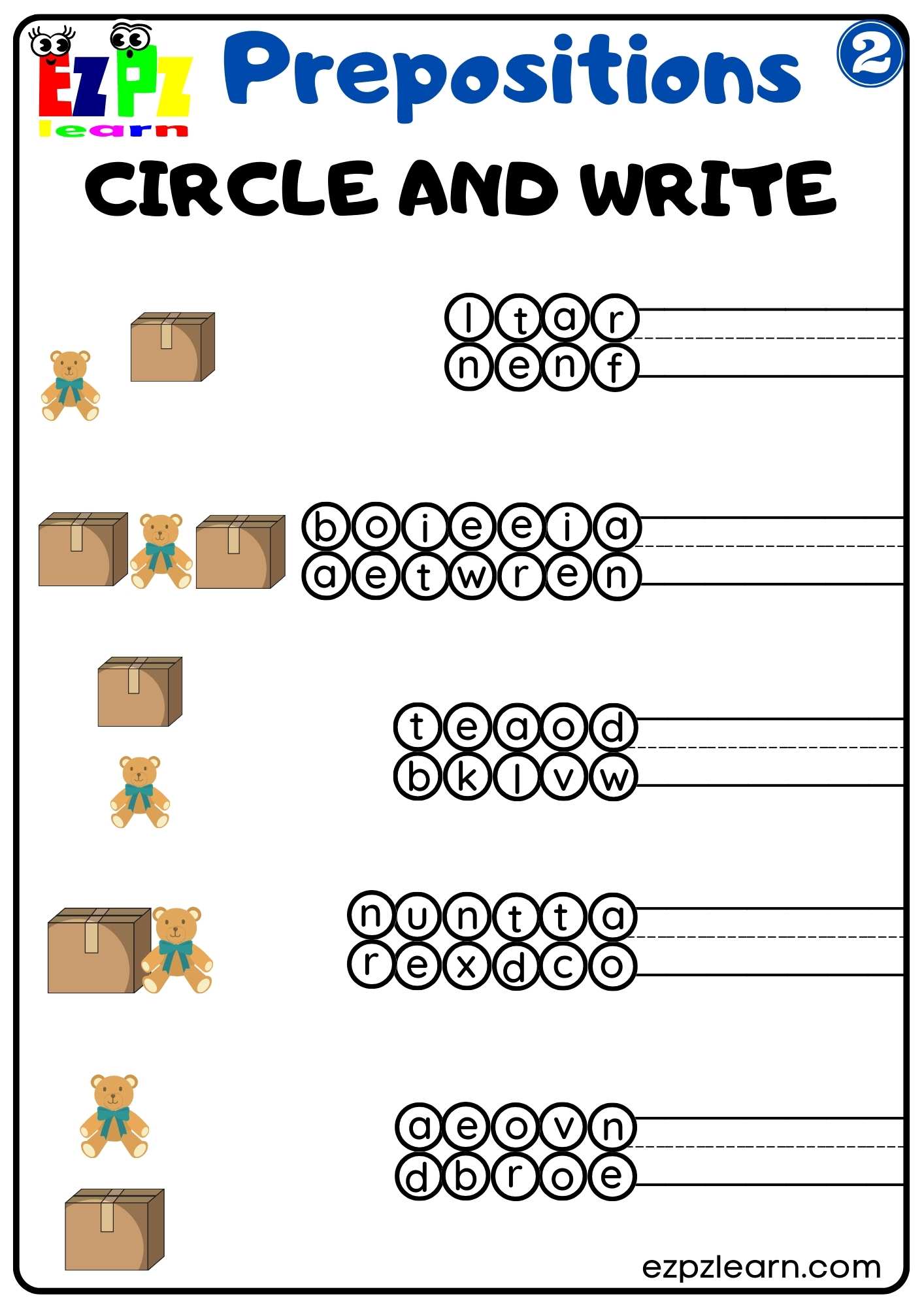 Prepositions of Place Circle and Write Worksheet for Kindergarten and ...