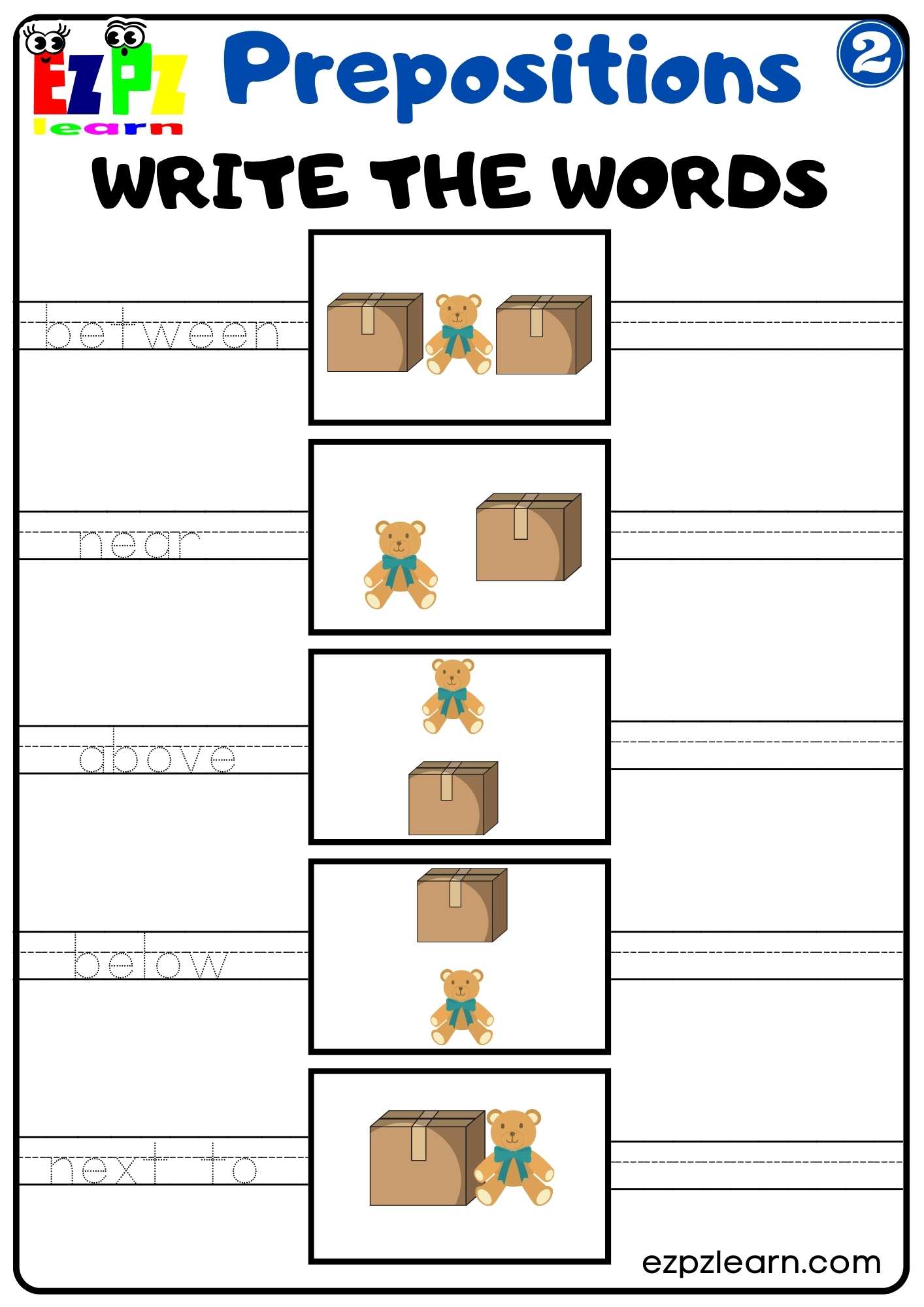 Prepositions of Place Write the Words Worksheet for Kindergarten and ...