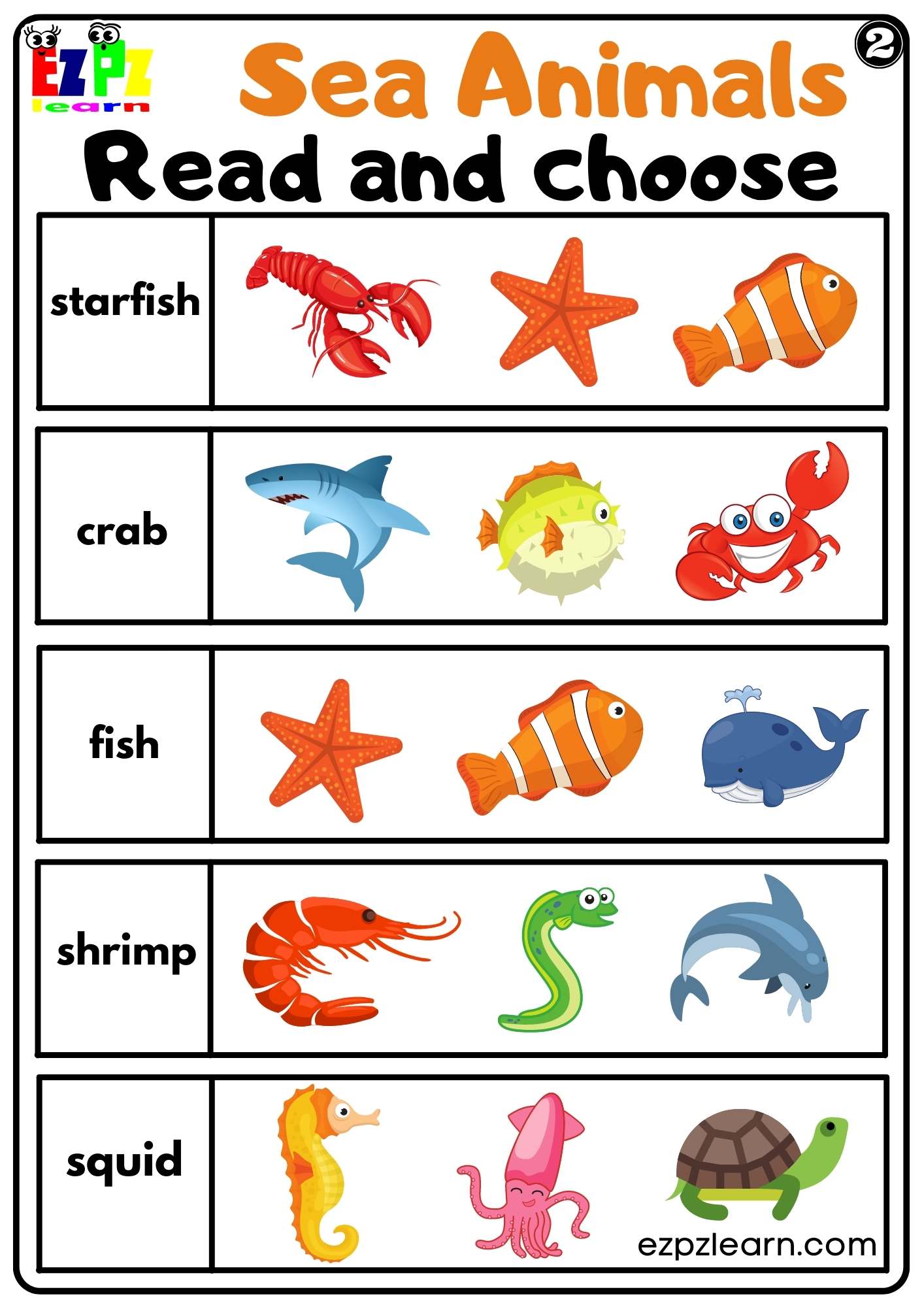 Sea Creatures - Ezpzlearn.com