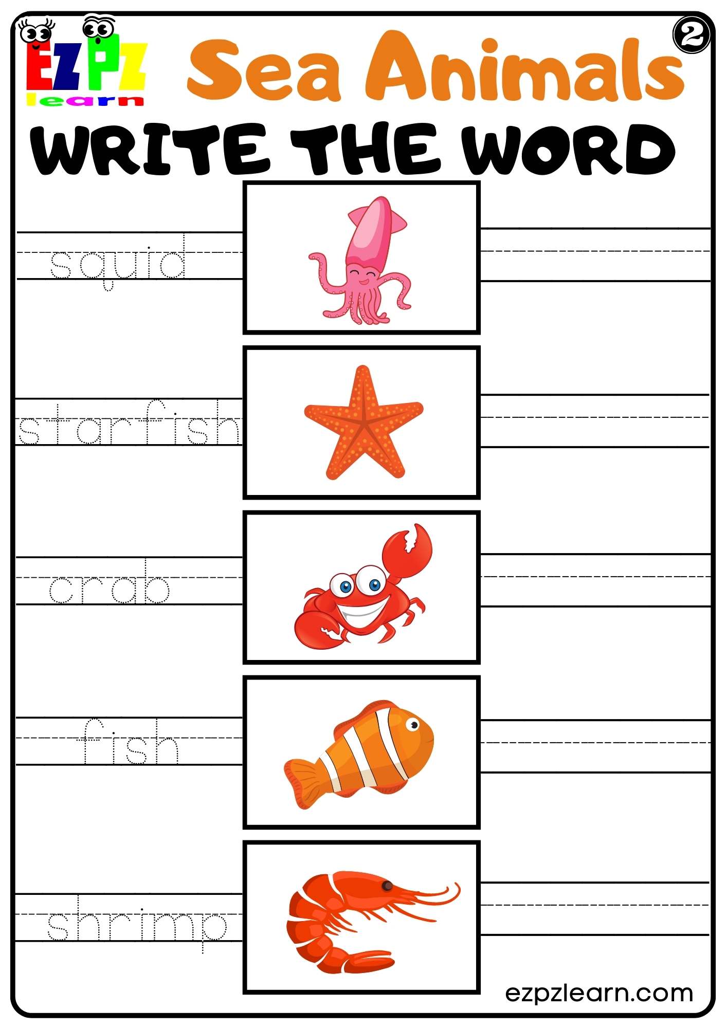 Sea Animals Write the Word Worksheet For Kids and ESL Set 2 Free PDF ...