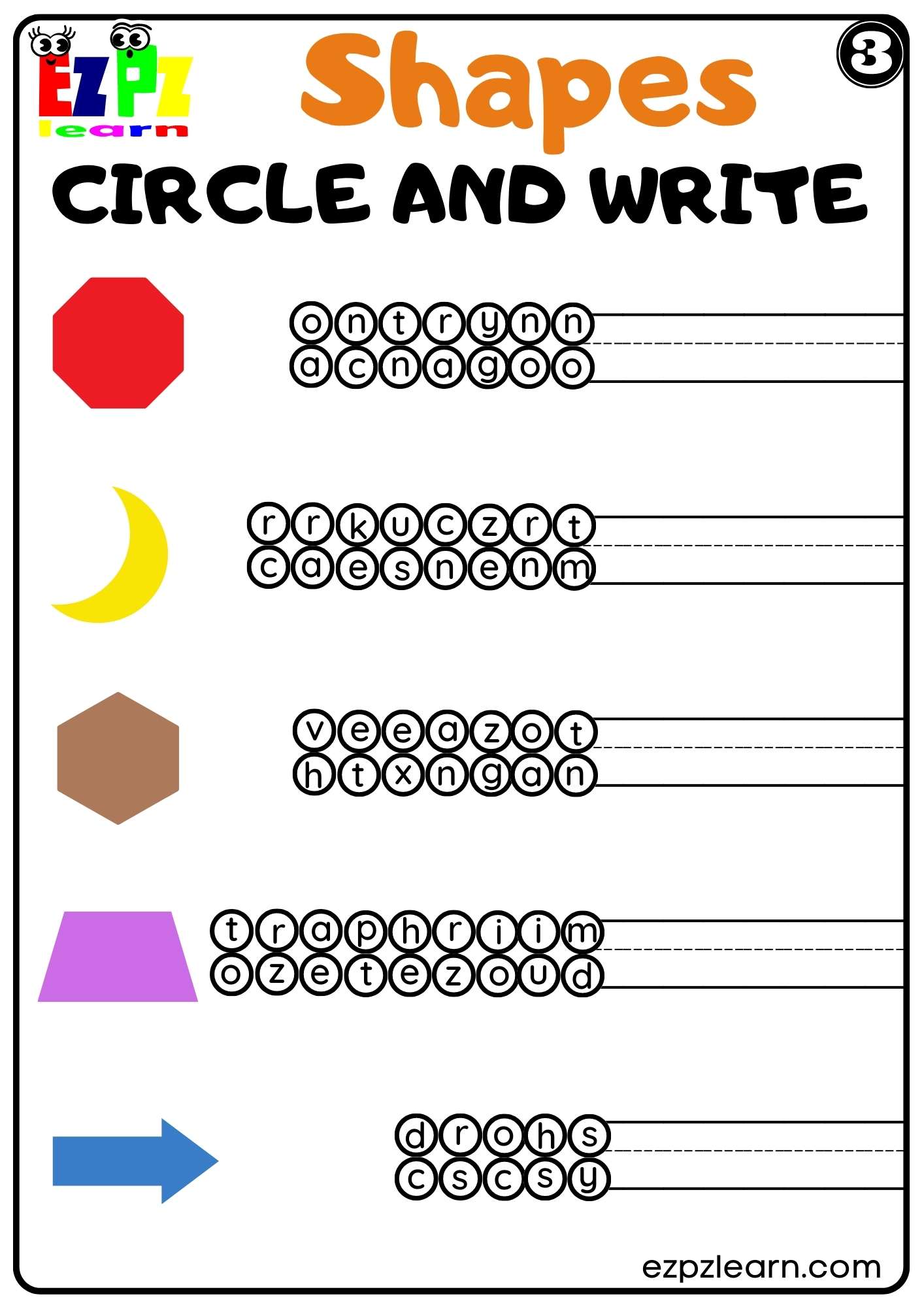Shapes Circle the word Worksheet for Home Schooling Kindergarten and ...