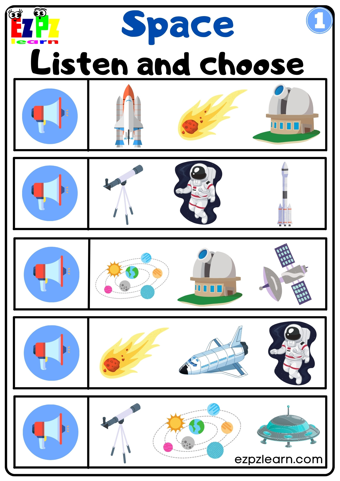 Space Vocabulary Interactive Worksheet Listen and Choose the Correct ...