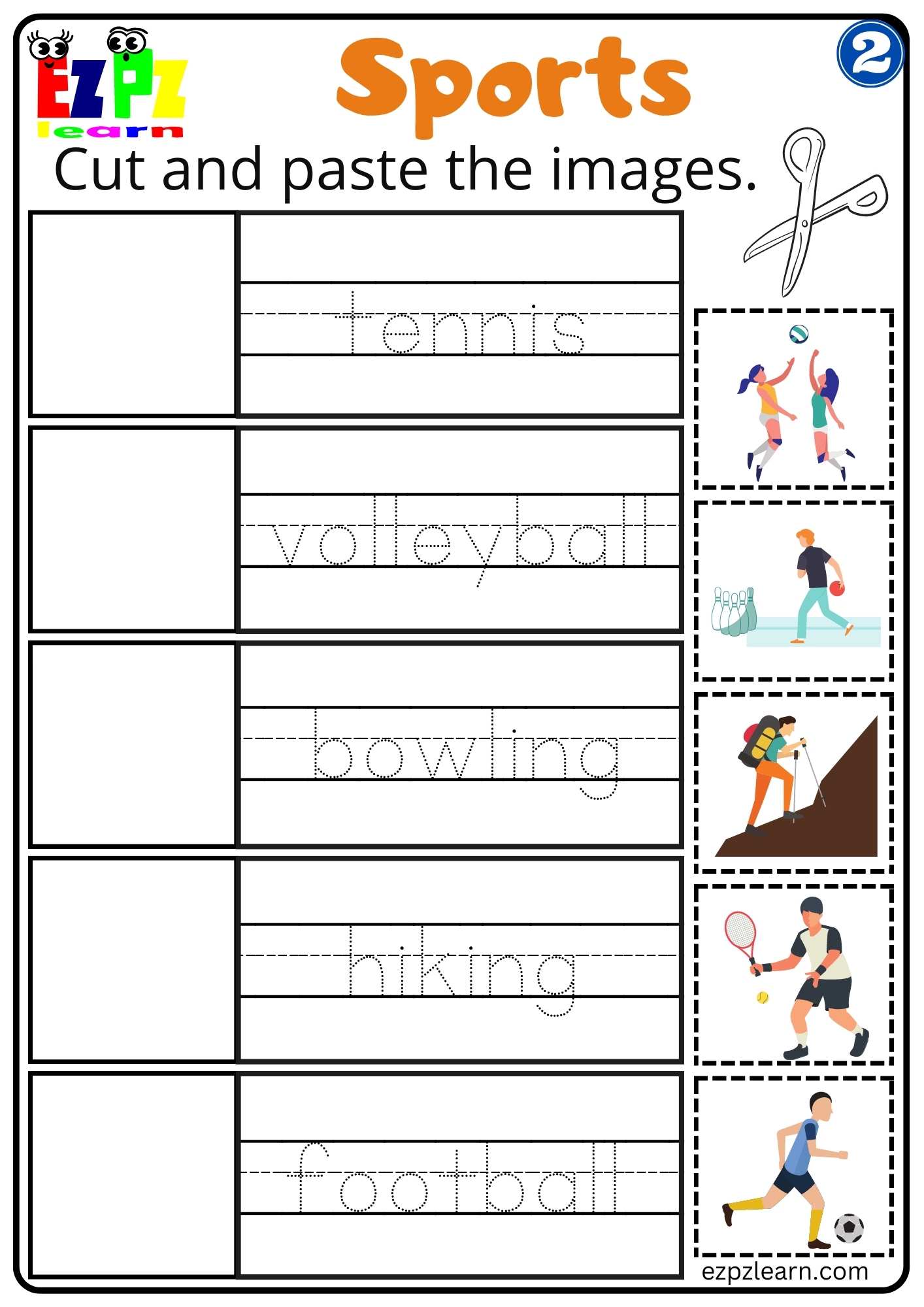 Group 2 Sports Cut and Paste Worksheet K5 Kids and ESL Students PDF ...