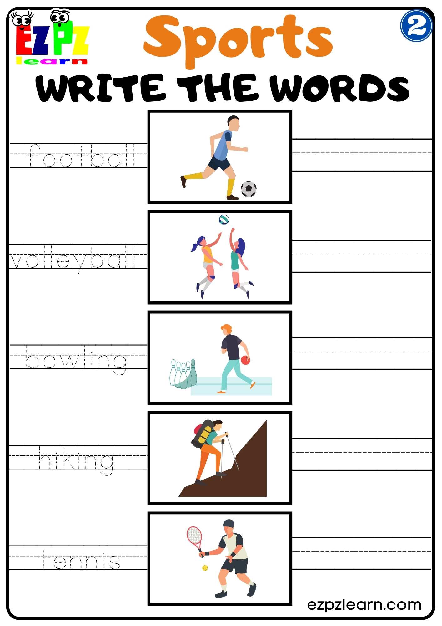 Group 2 Sports Write the Words Worksheet K5 Kids and ESL Students PDF ...