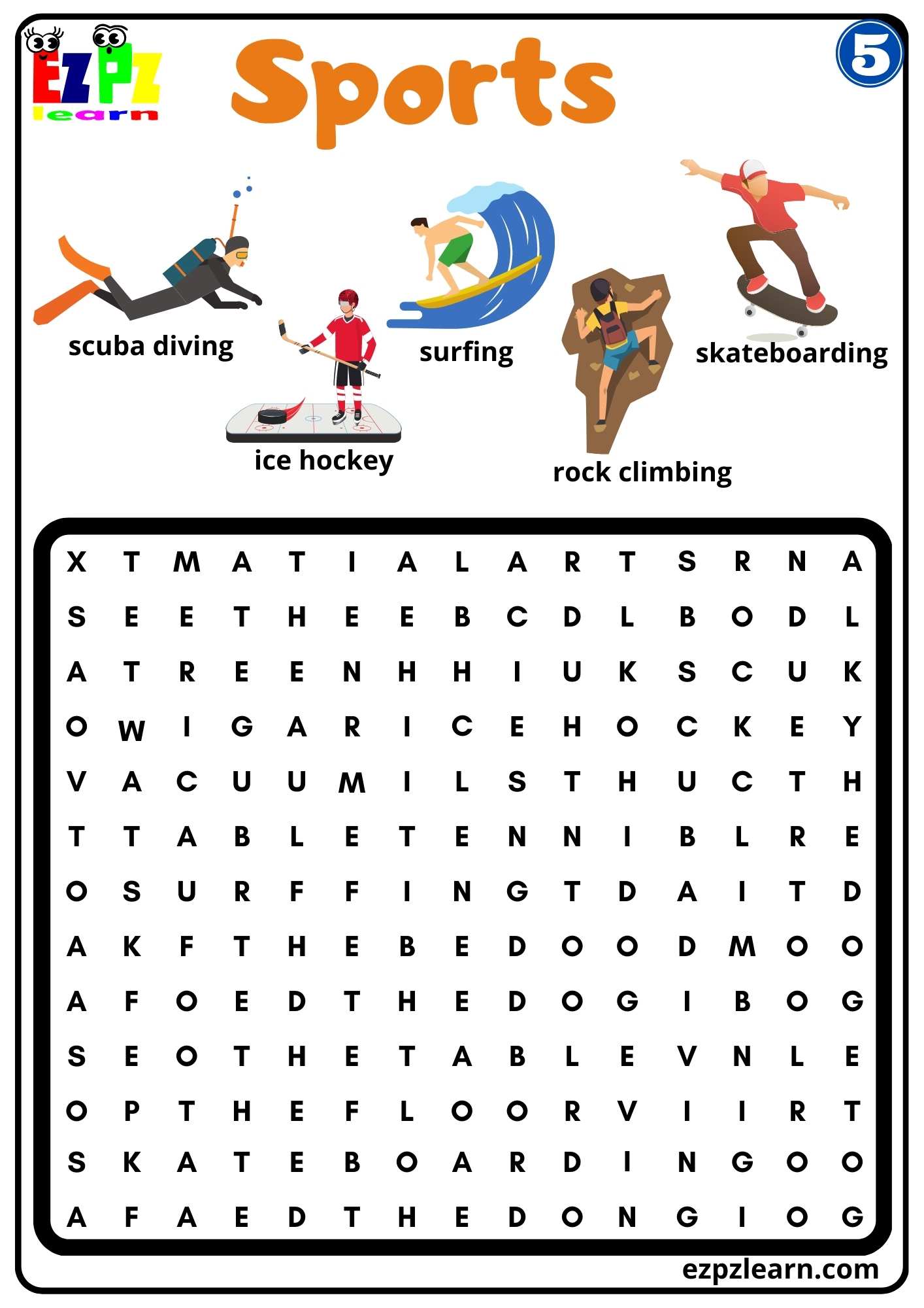 Group 5 Sports Word Search Worksheet for ESL and K5 Students PDF ...