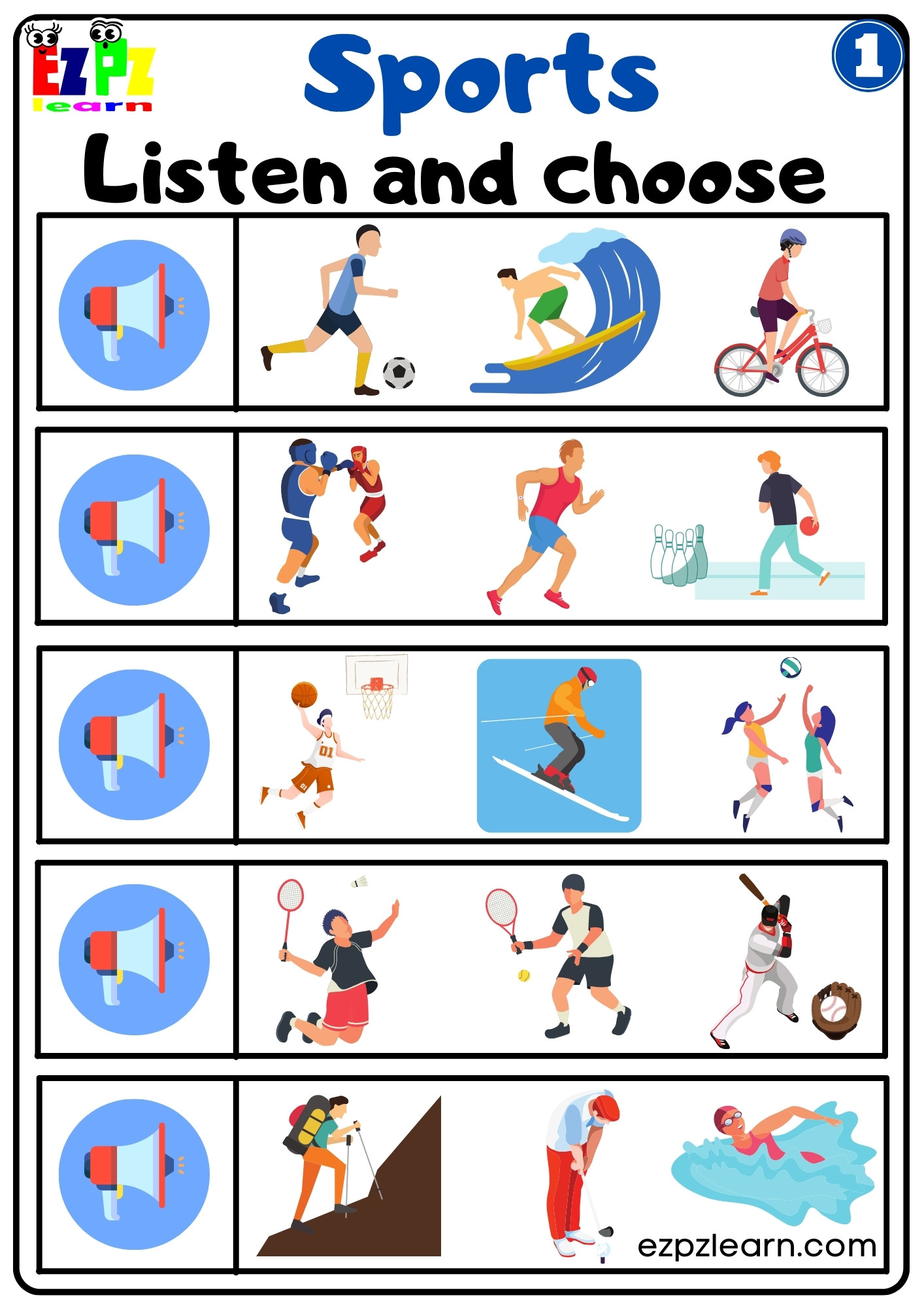 Sports Interactive Worksheet Listen and Choose the Correct Images ...