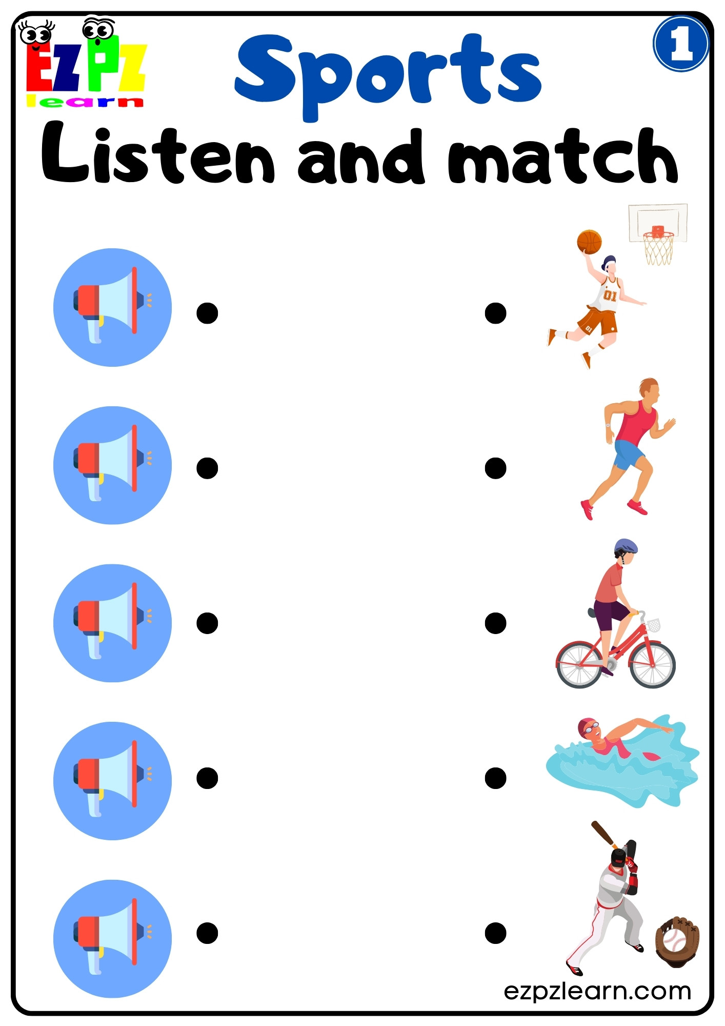 Sports Interactive Worksheet Listen and Match the Correct Images ...