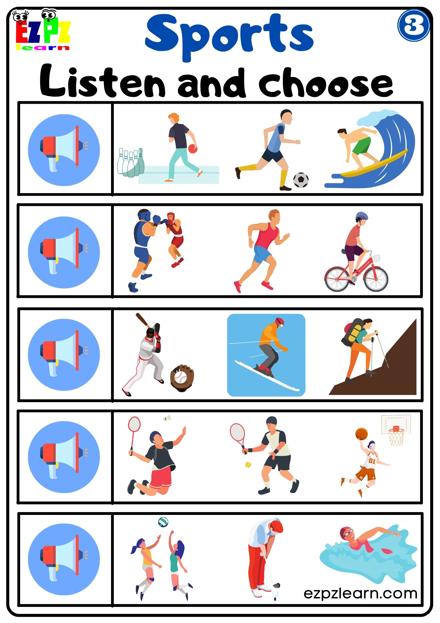 Sports Interactive Worksheet Listen and Choose the Correct Images ...