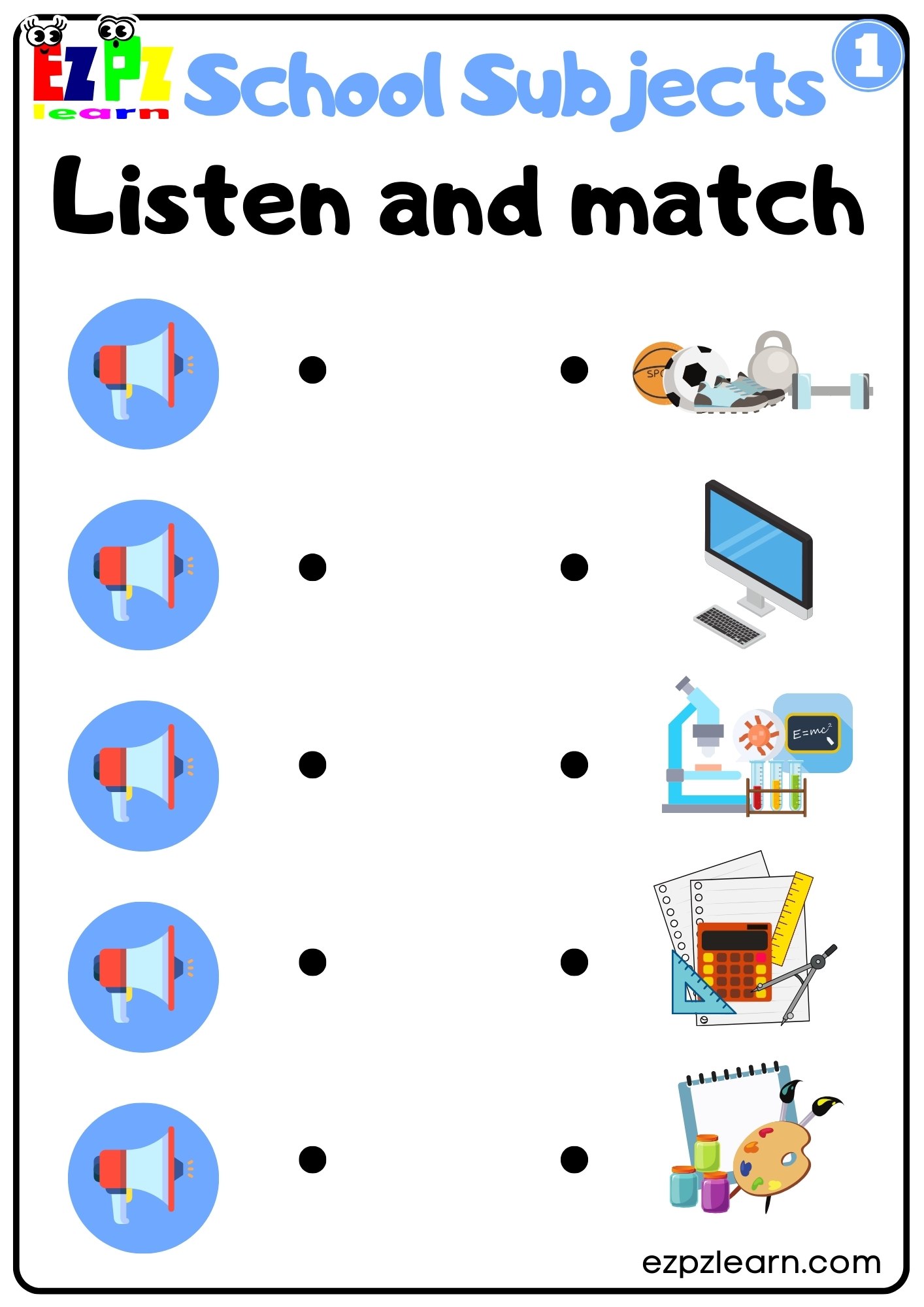 School Subjects Interactive Worksheet Listen and Match the Correct ...