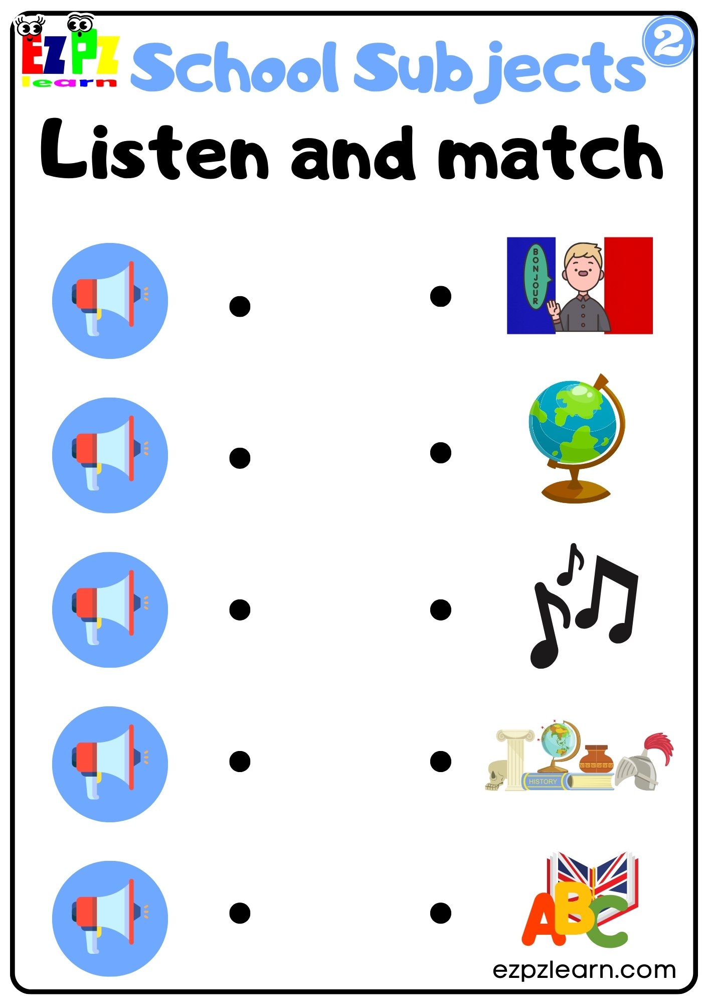 School Subjects Interactive Worksheet Listen and Match the Correct ...