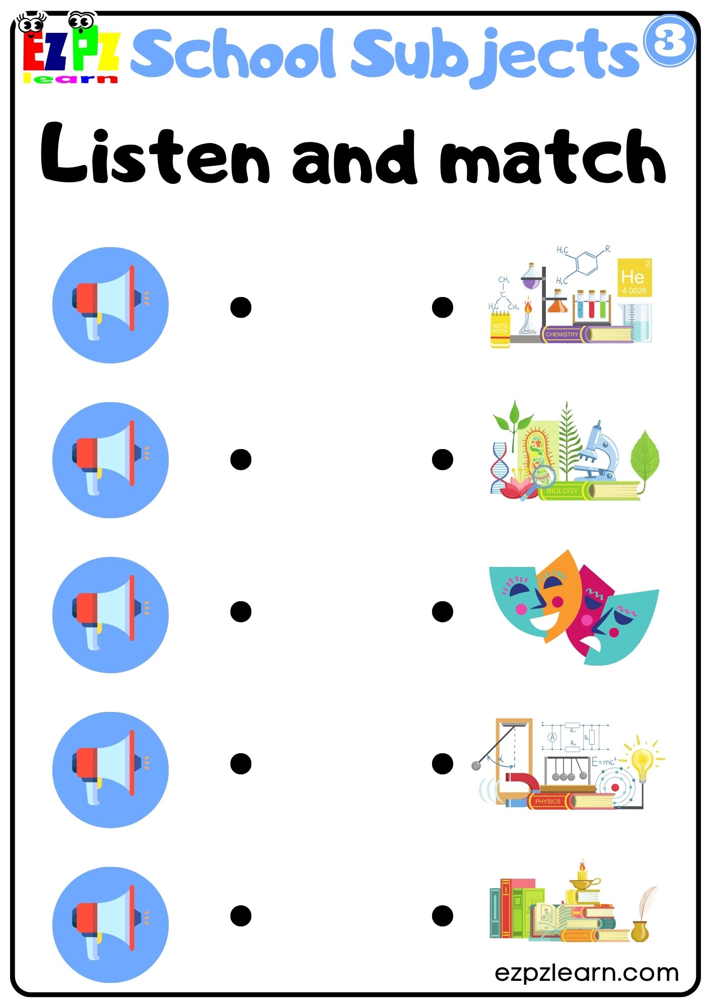 School Subjects Interactive Worksheet Listen and Match the Correct ...