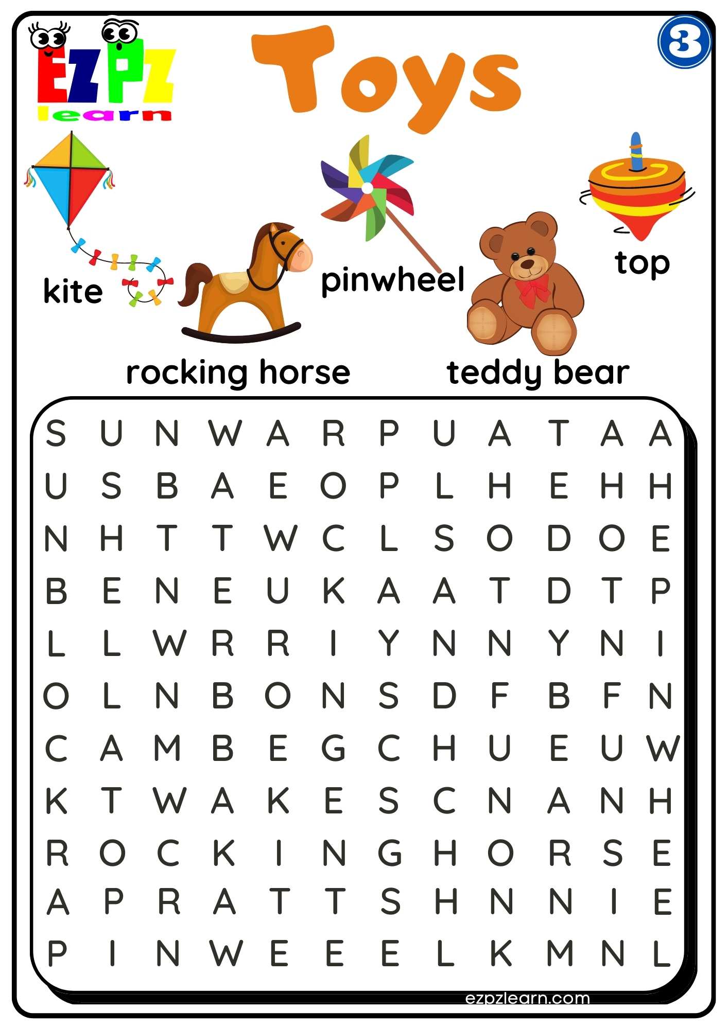 Group 3 Toys Vocabulary Word Search Worksheet for K5 and ESL PDF ...