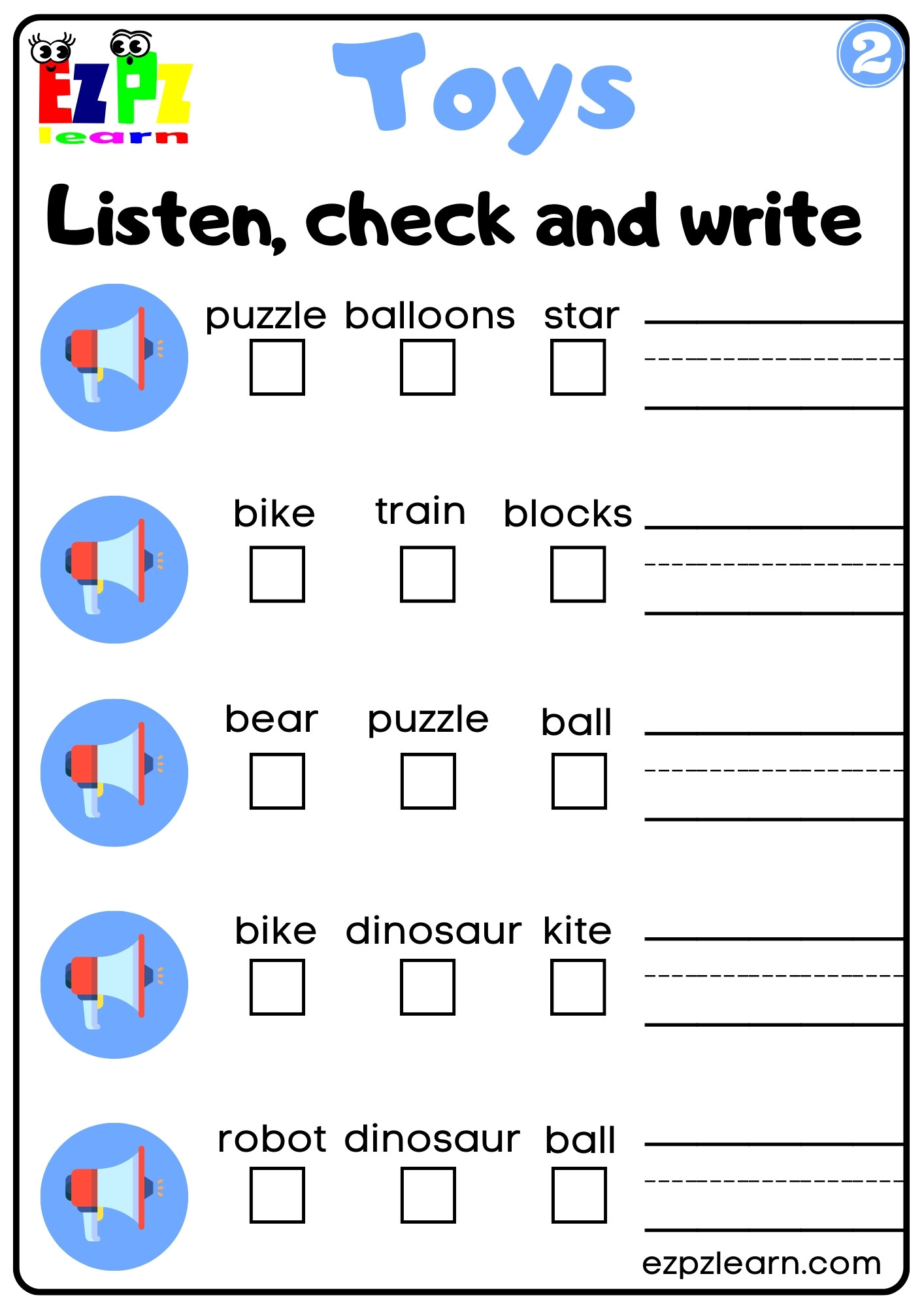 Toys Vocabulary Interactive Worksheet Listen, Check and Write the Words ...
