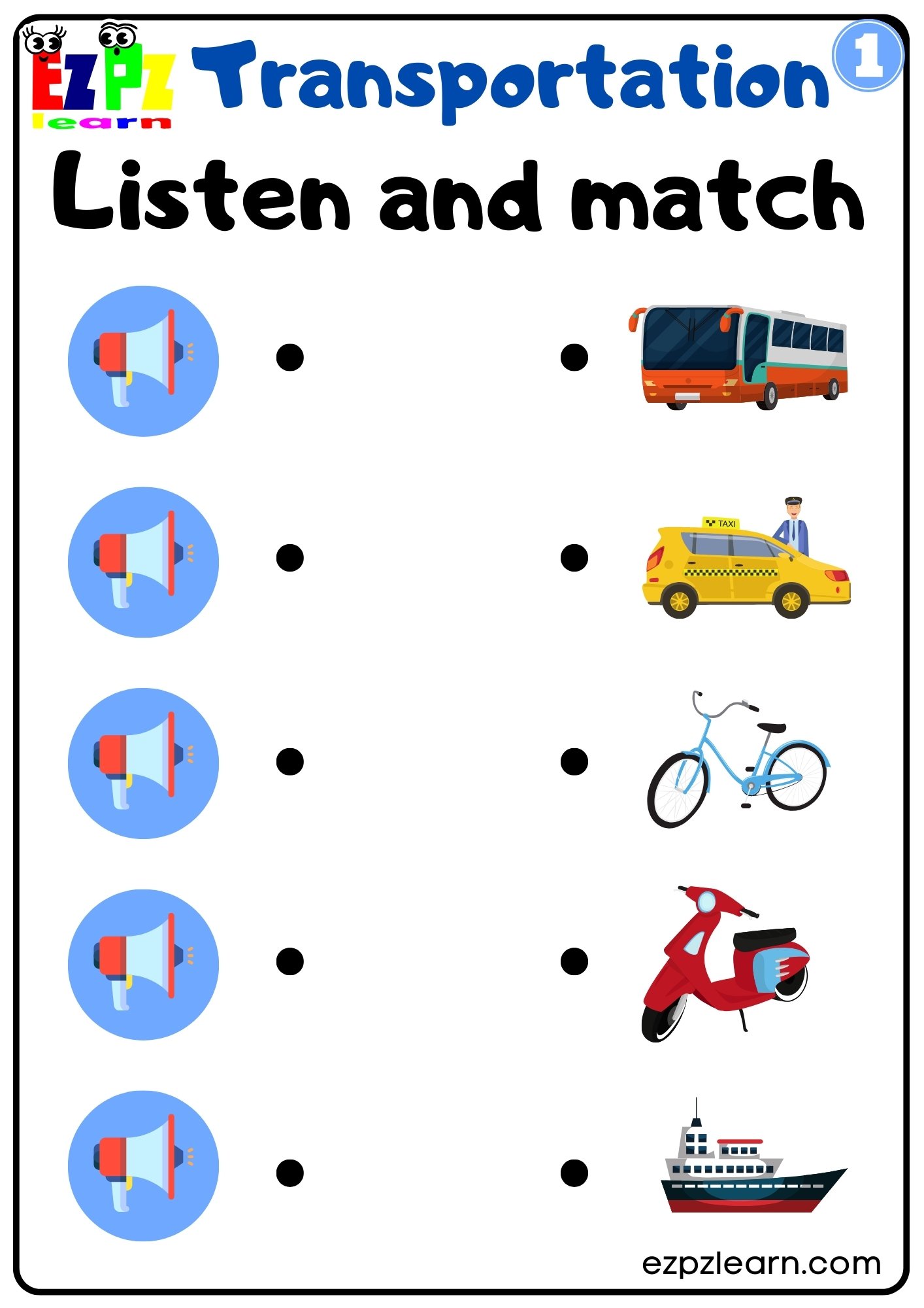 Interactive Worksheet for Transportation Listen and Match the Correct ...