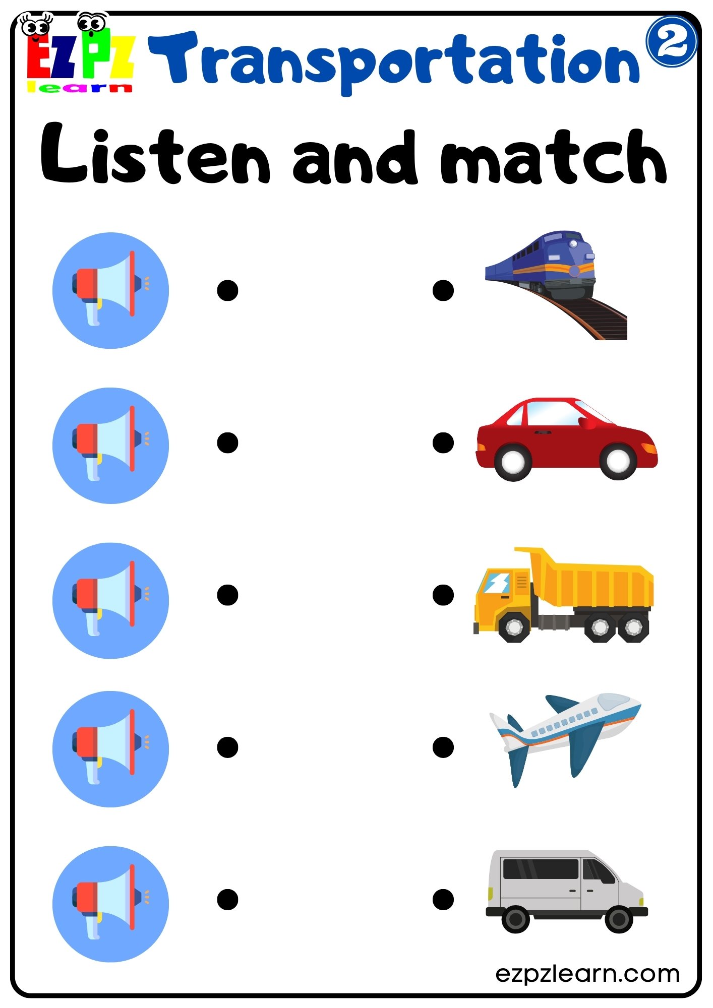 Interactive Worksheet for Transportation Listen and Match the Correct ...