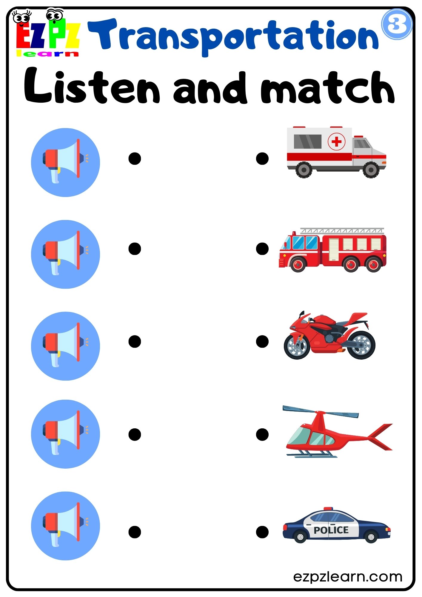 Interactive Worksheet for Transportation Listen and Match the Correct ...
