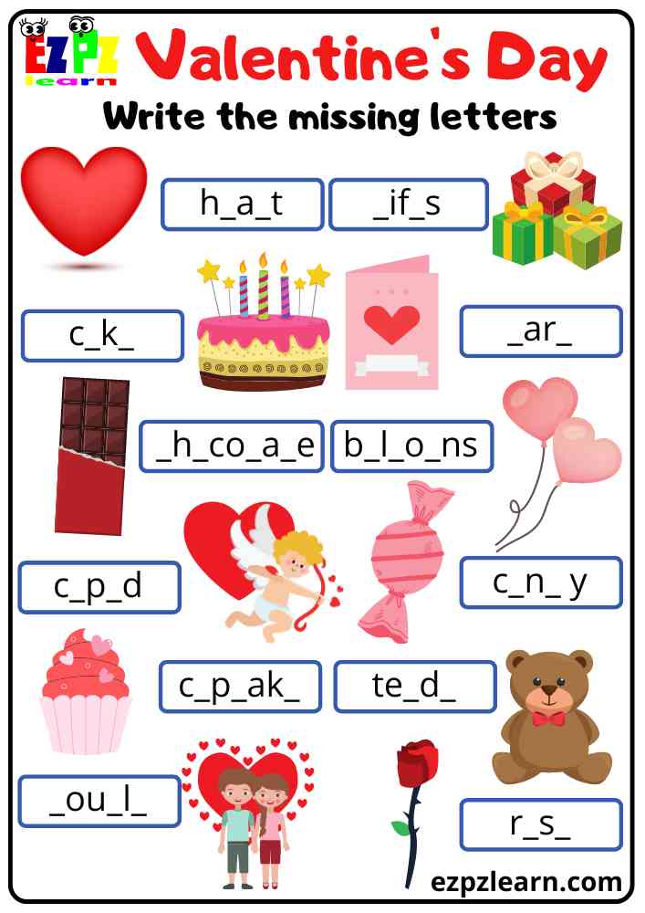 Valentine's Word Match - Ezpzlearn.com