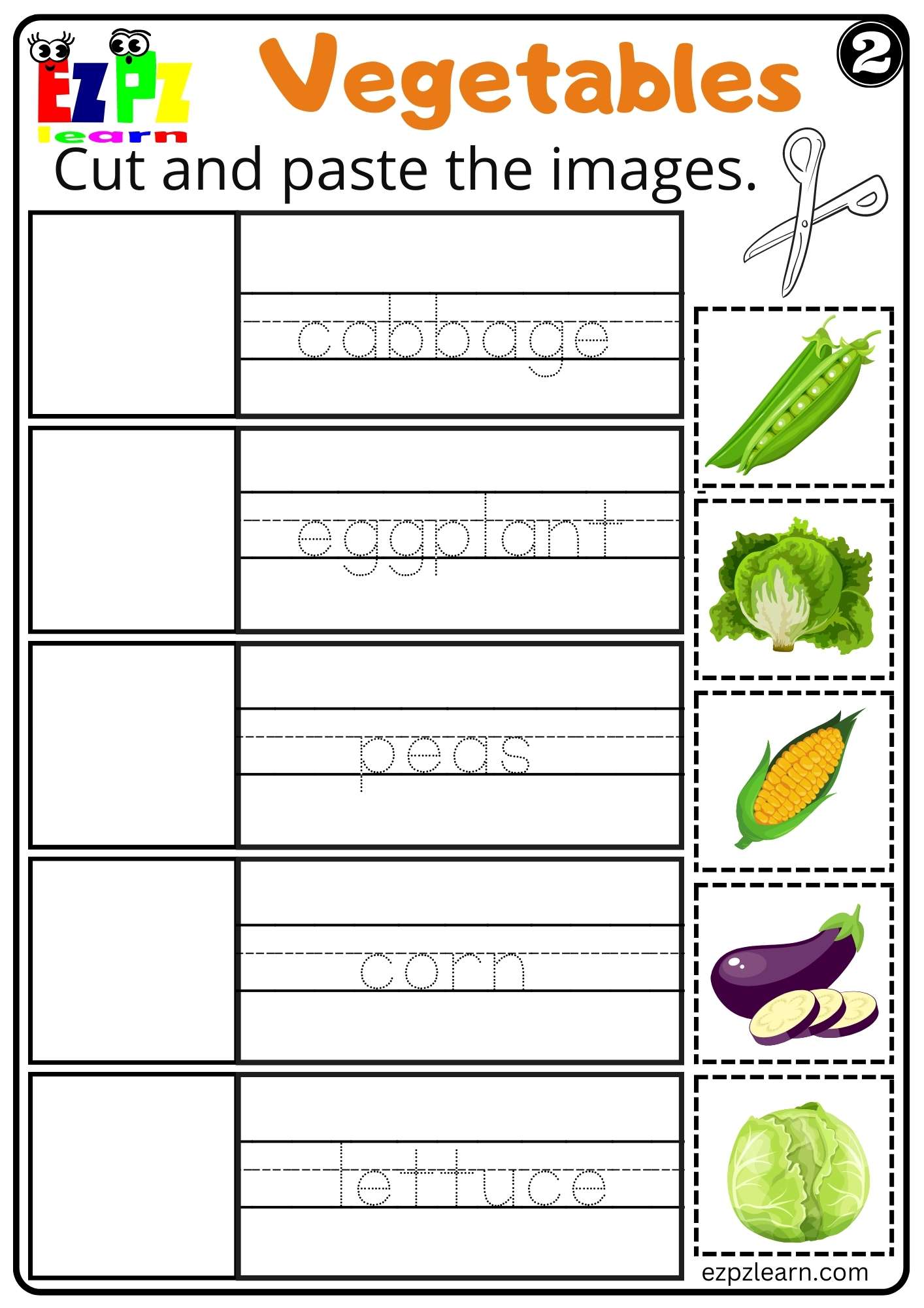 Vegetables Cut and Paste Worksheet for Kindergarten K5 and ESL Students ...
