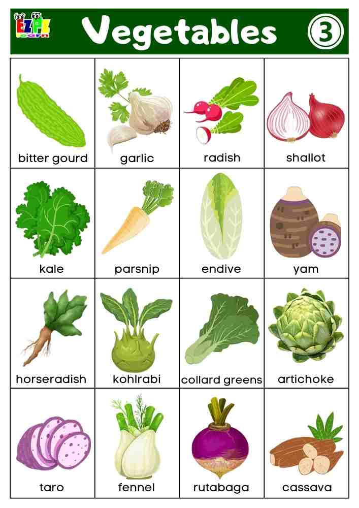 Vegetables Picture Dictionary – One Page (Free PDF Download) Set 3 ...