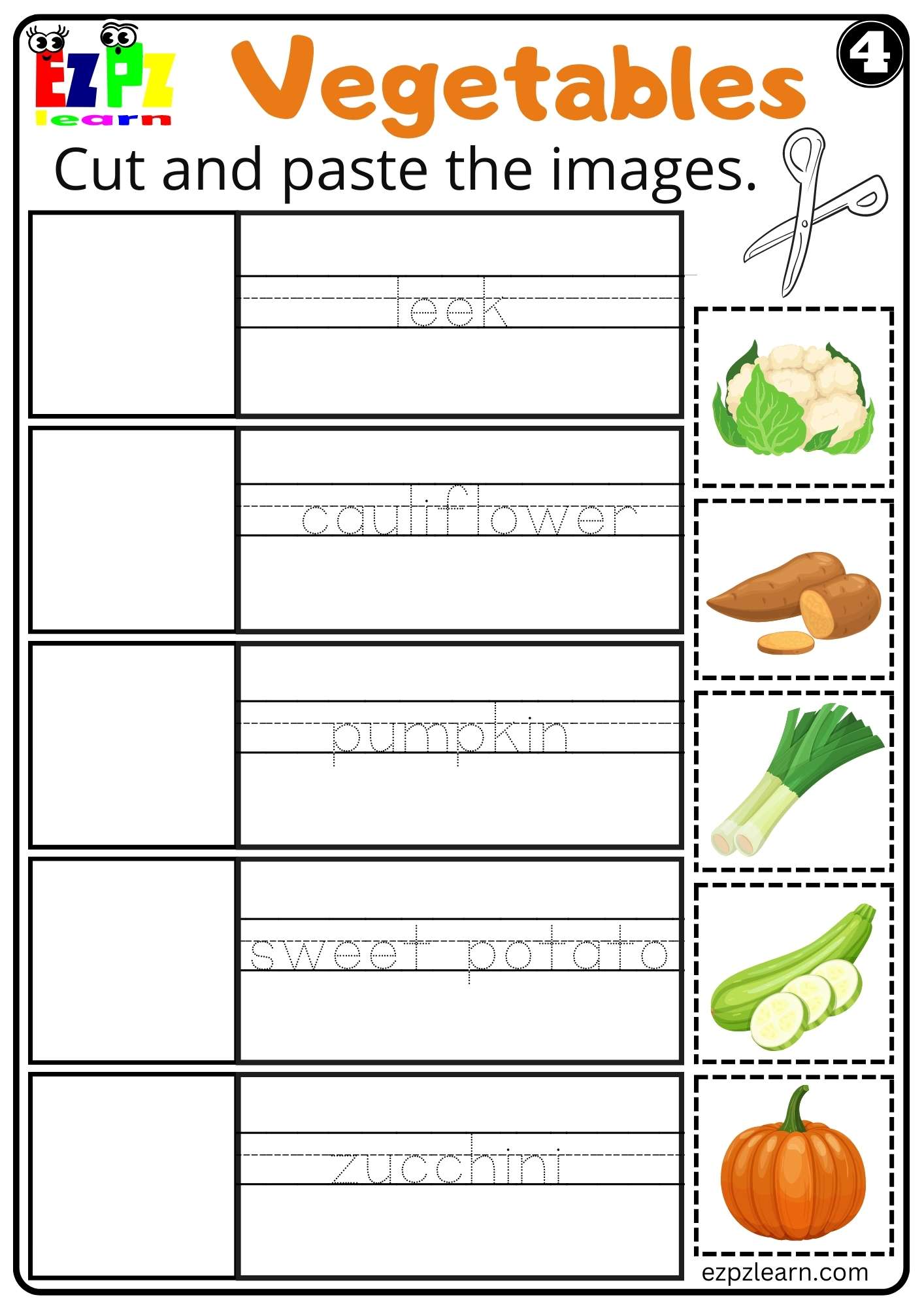 Vegetables Cut and Paste Worksheet for Kindergarten K5 and ESL Students ...