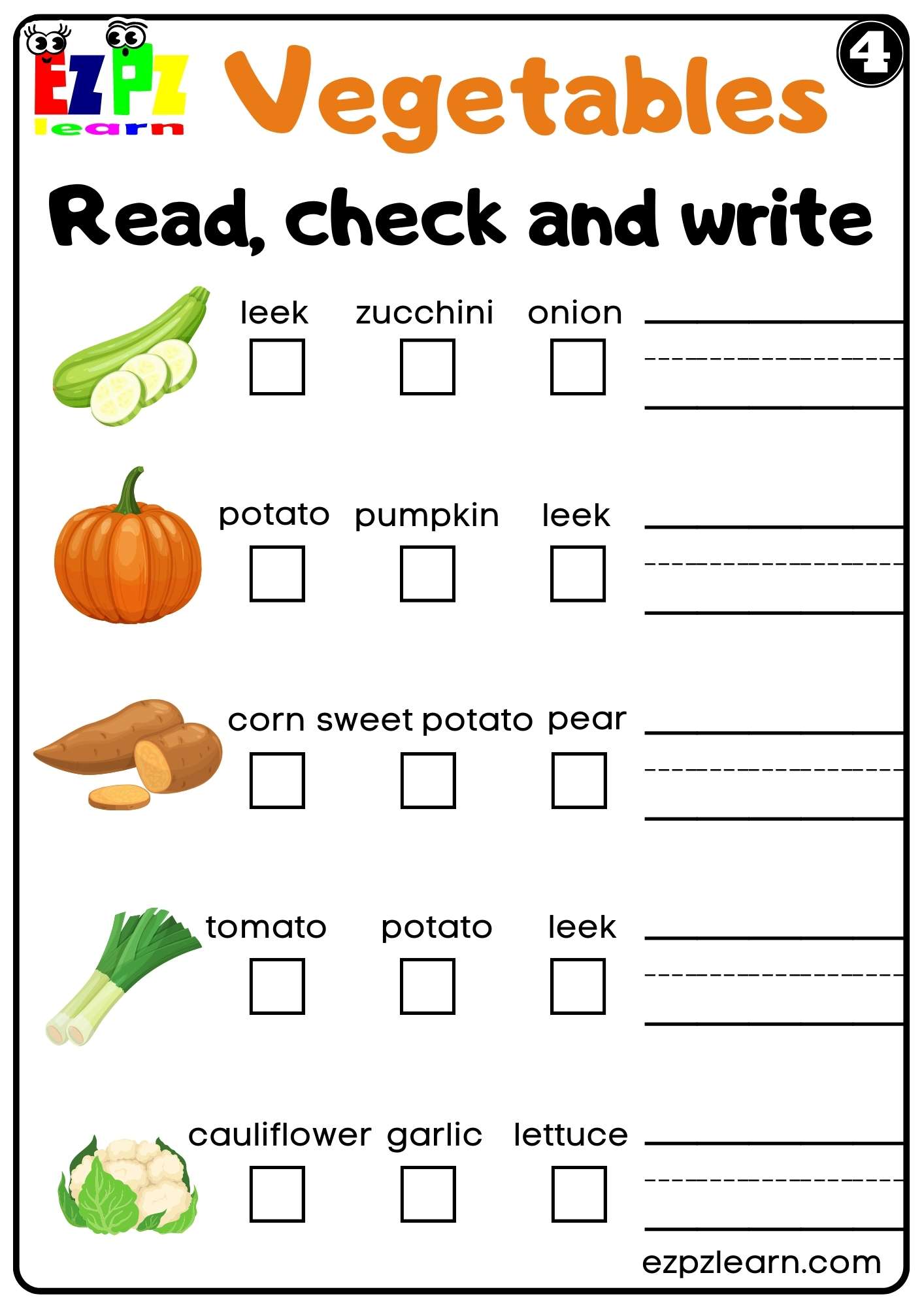 Vegetables Read and Write Worksheet for Kindergarten K5 and ESL ...