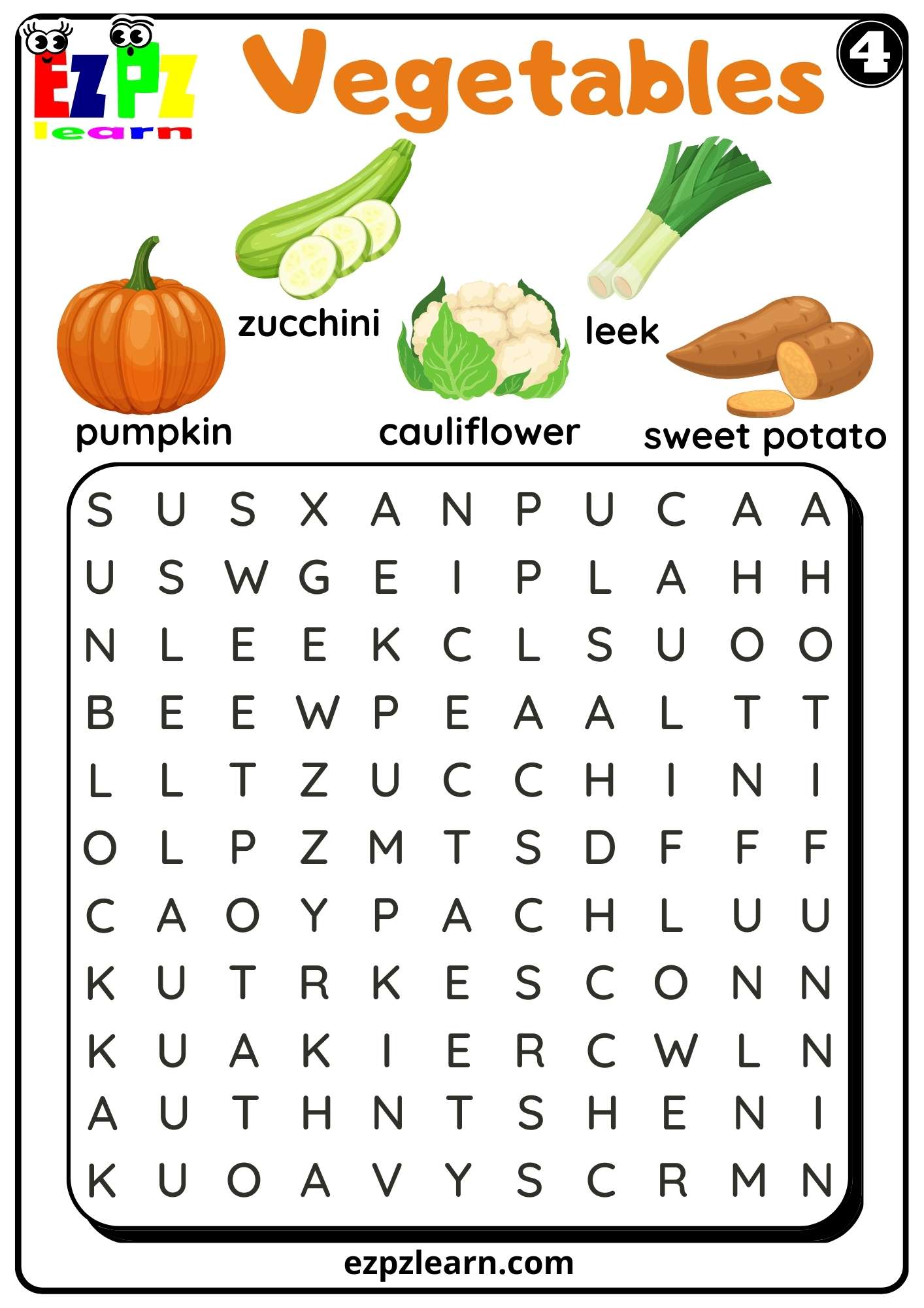 Vegetables Word Search Worksheet for Kindergarten K5 and ESL Students ...