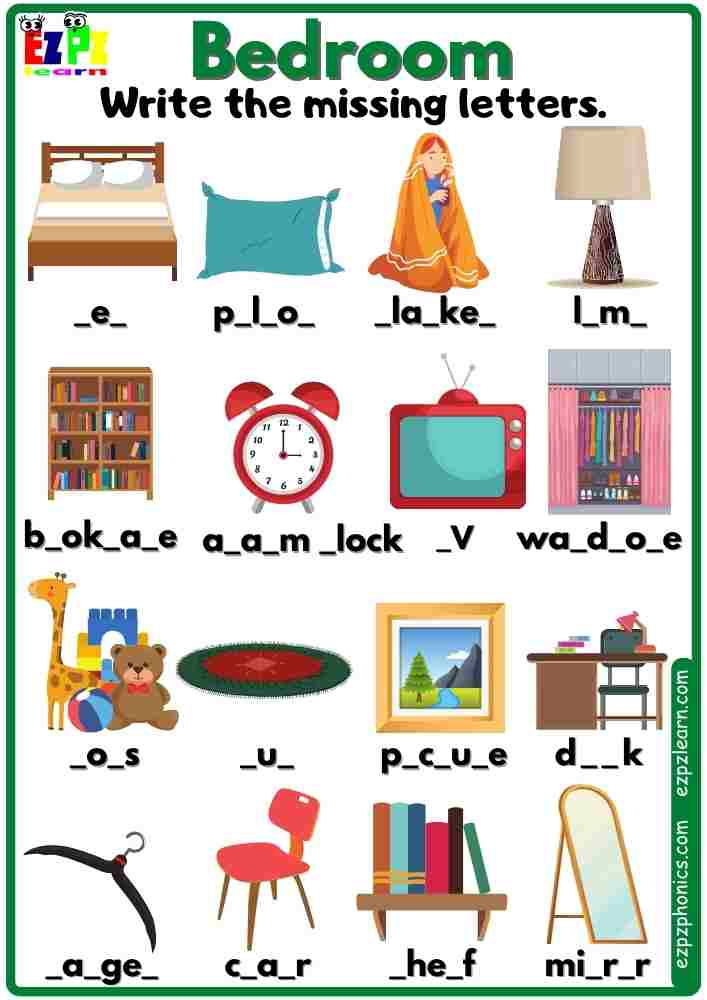 Bedroom House Vocabulary Write the Missing Letters Worksheet ...