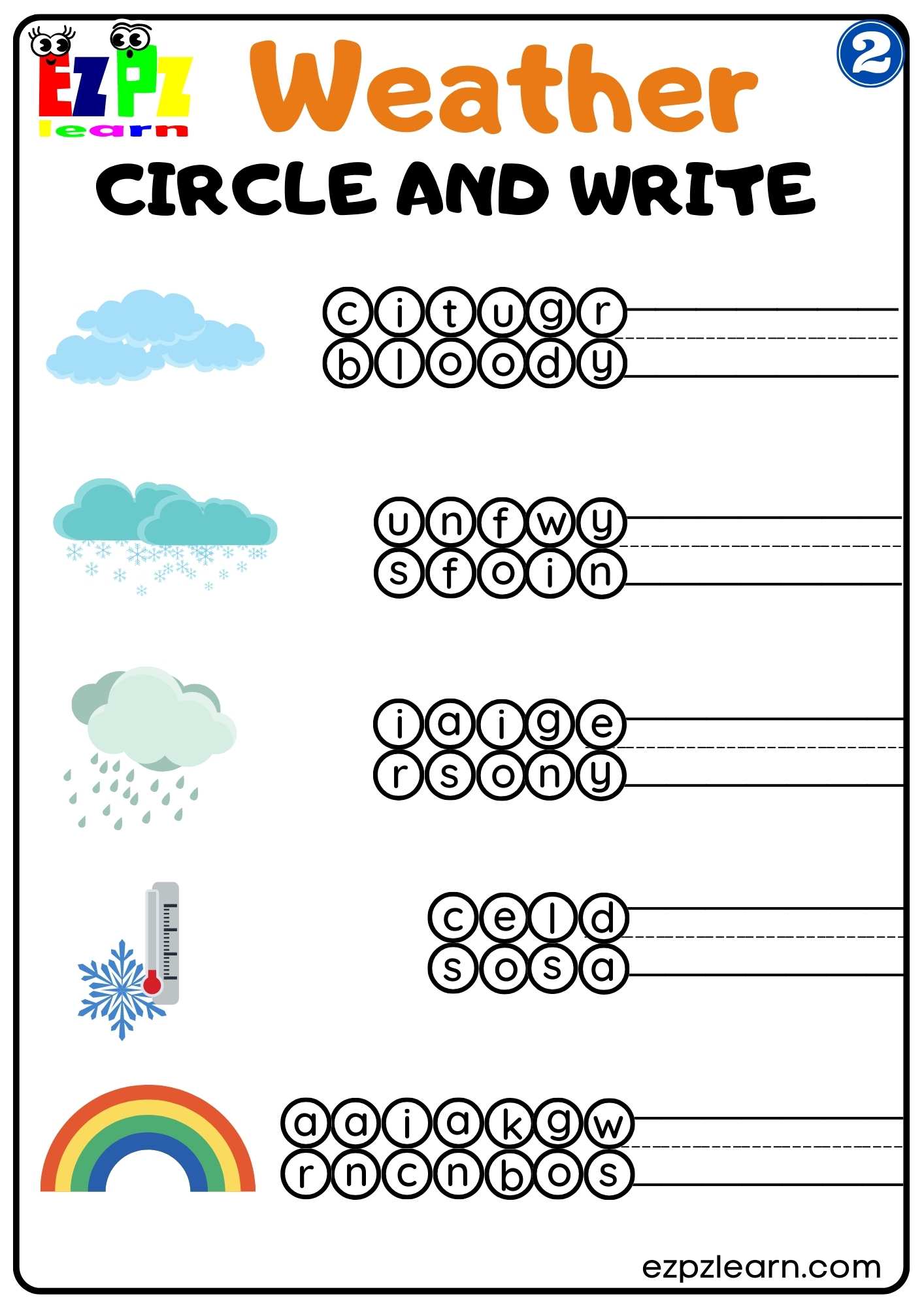 Group 2 Weather Circle and Write Worksheet for Kids K5 PDF Download ...