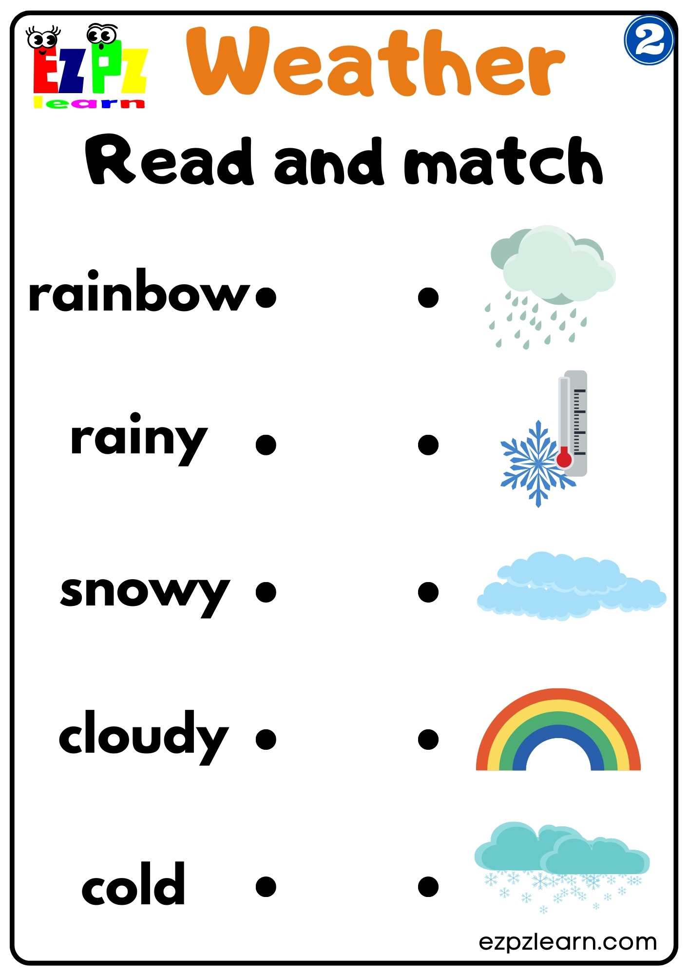 Group 2 Weather Vocab Read and Match Easy Worksheet for Kids K5 PDF ...