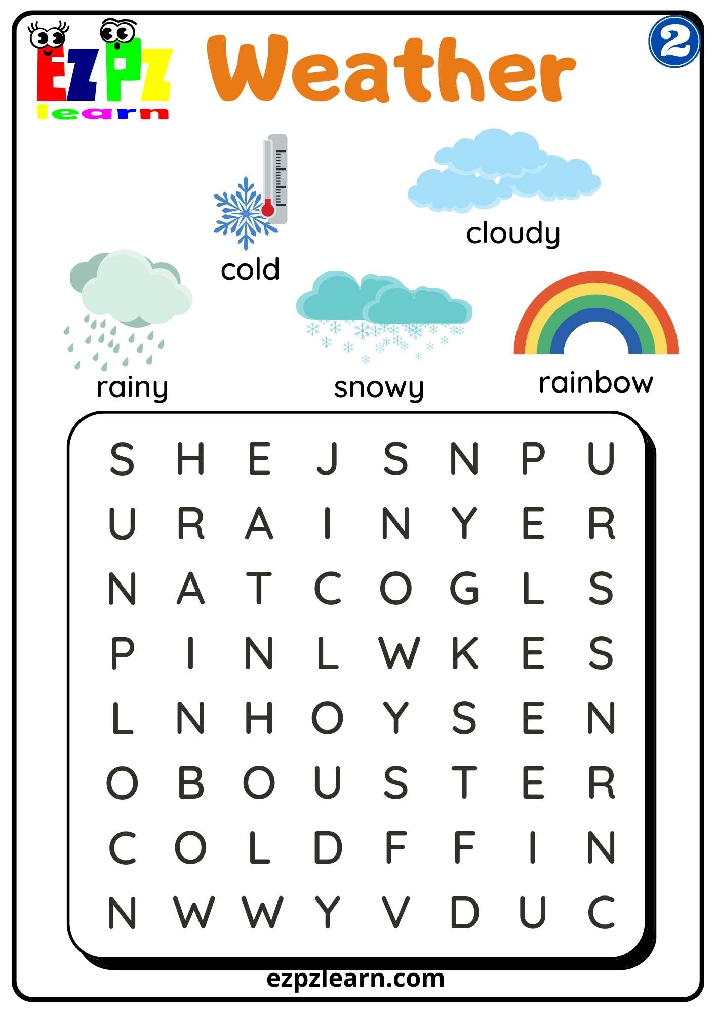 Group 2 Weather Easy Worksheet for Kids K5 PDF Download - Ezpzlearn.com